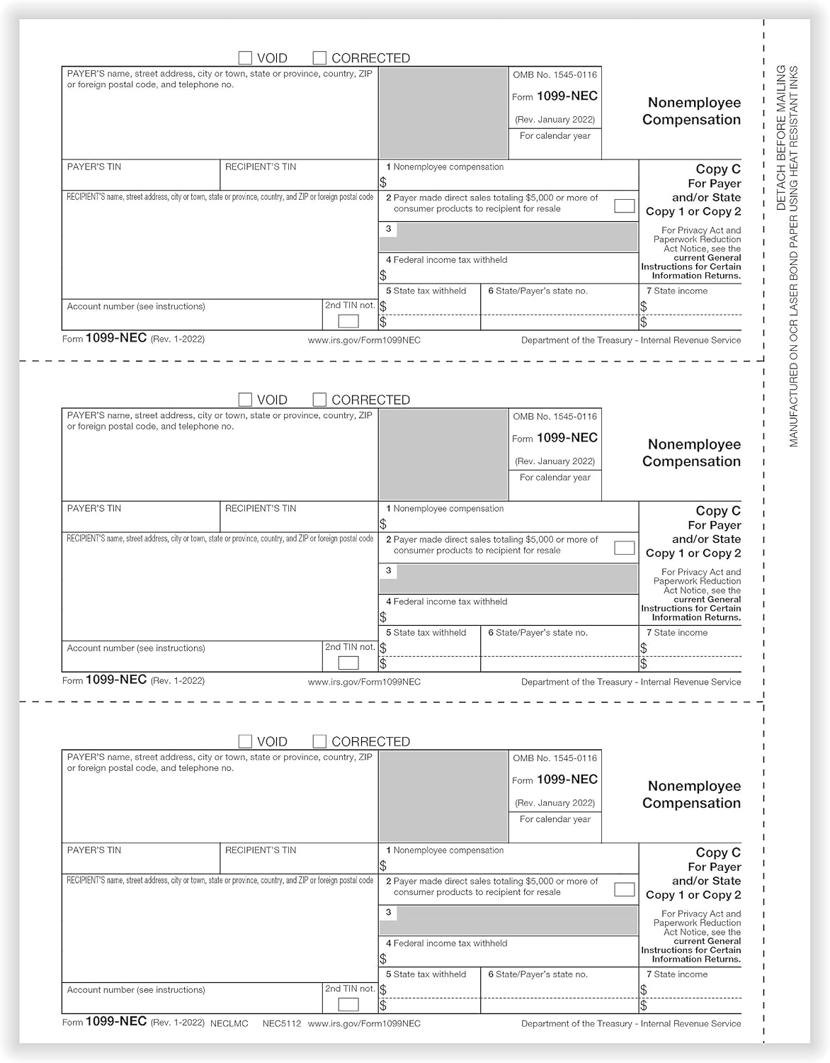 Amazon.com : ComplyRight 1099-NEC Paper Copy C & State Copy Tax Form – 8.5” x 11” - 150 Forms ...
