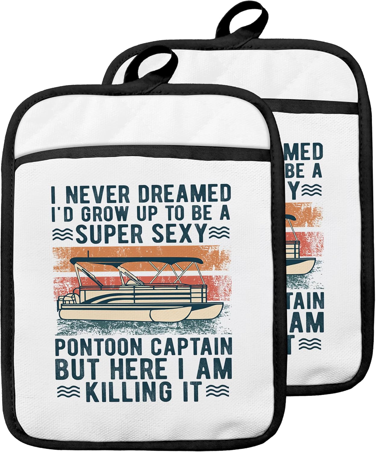 Amazon.com: GOOZHO Pontoon Boat Gifts Pot Holders with Pockets, Boat ...