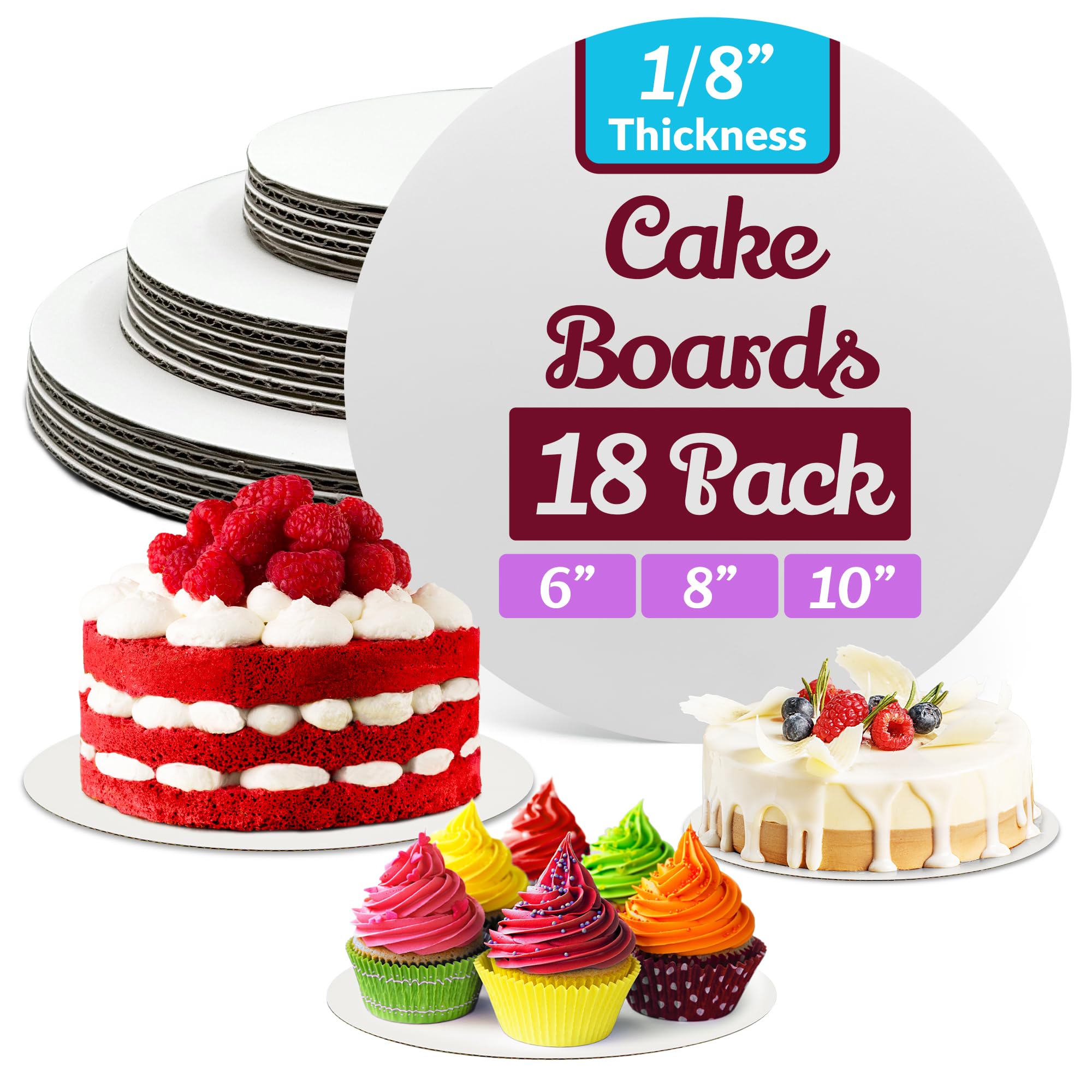 Amazon.com: Reli. Cake Boards (18 Pack), Multi Size (6, 8, 10 Inch ...