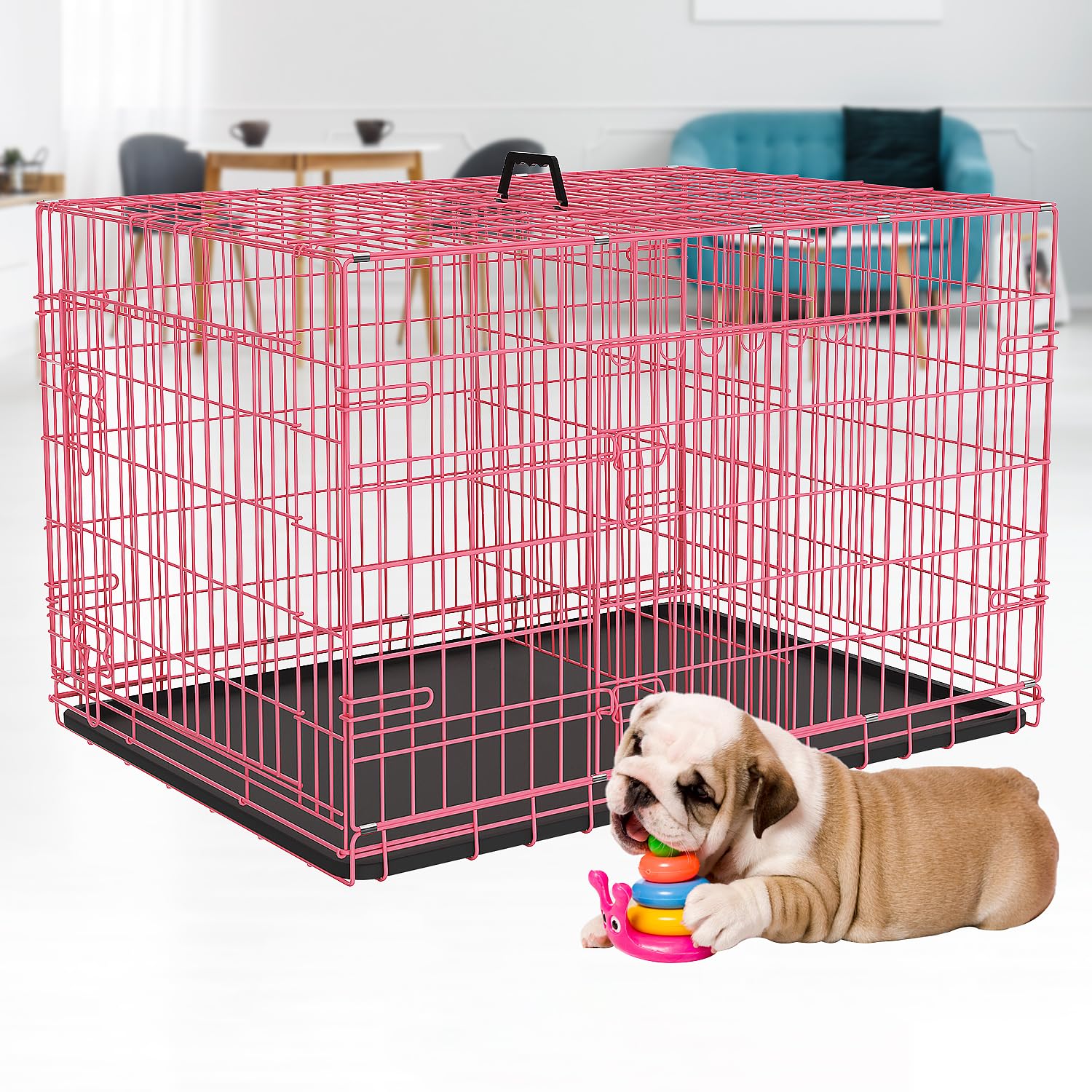 Amazon.com : BLKMTY Foldable Dog Crate Wire Metal Dog Cage Small 24 ...