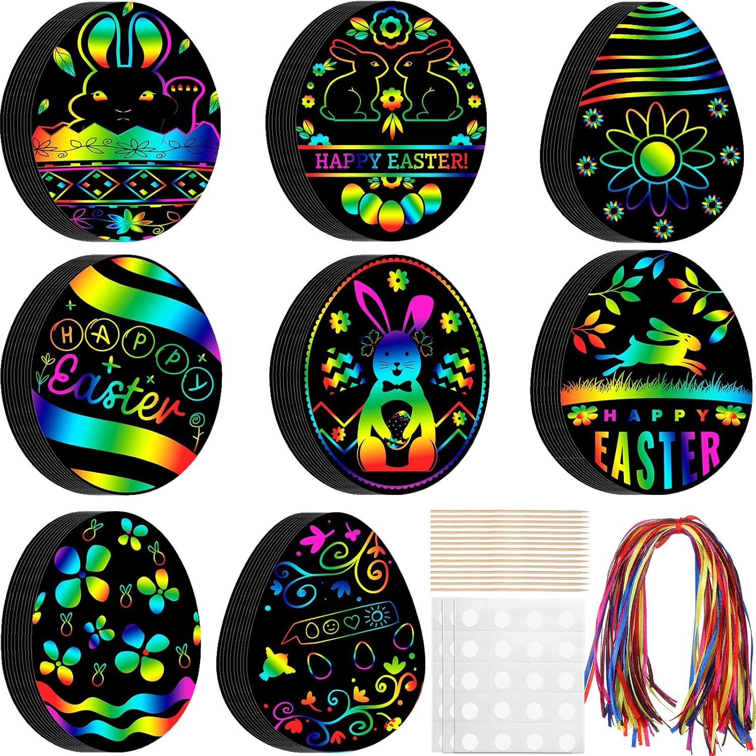 Amazon.com: Motionchic 120 Pieces Easter Egg Scratch Cards Rainbow ...