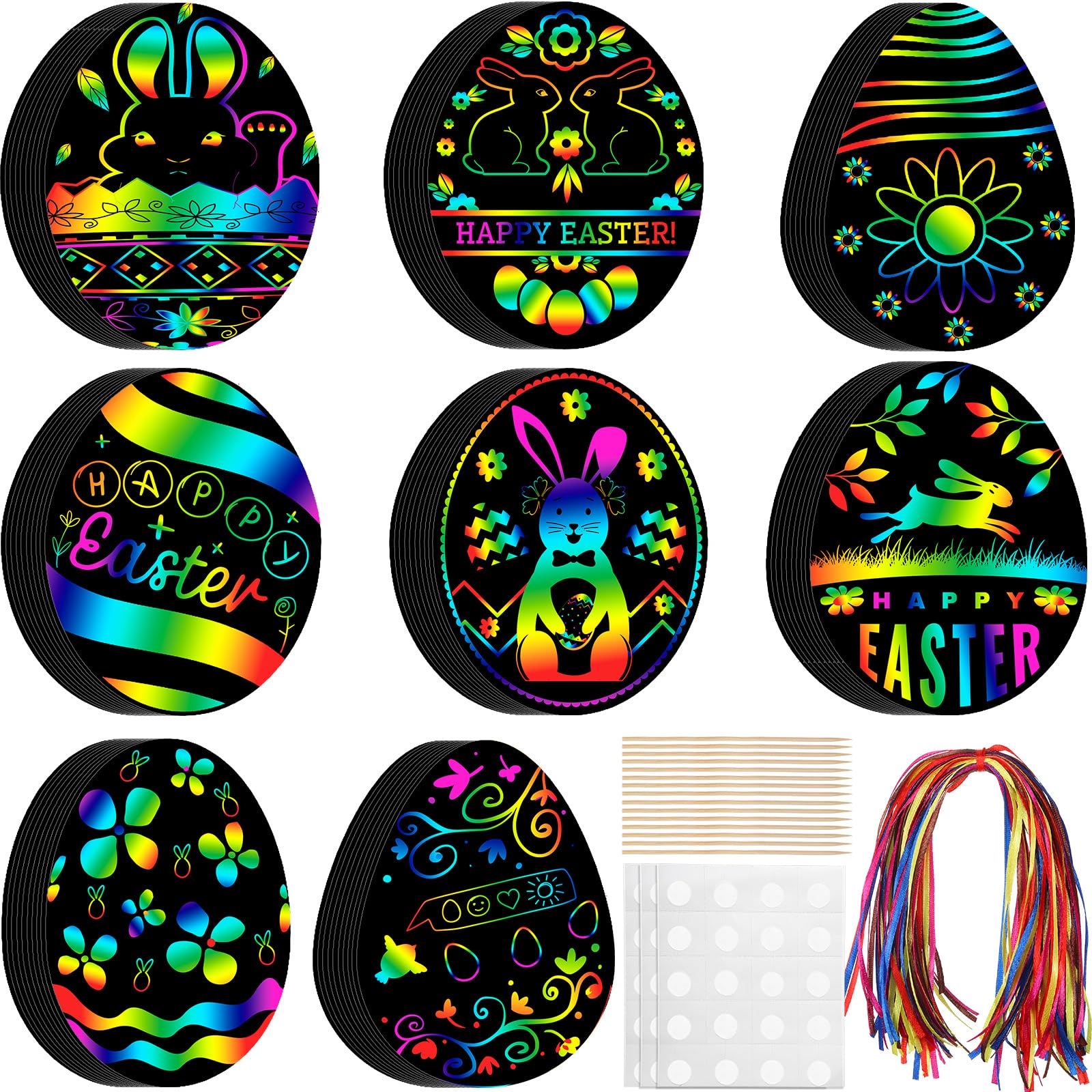 Amazon.com: Motionchic 120 Pieces Easter Egg Scratch Cards Rainbow ...
