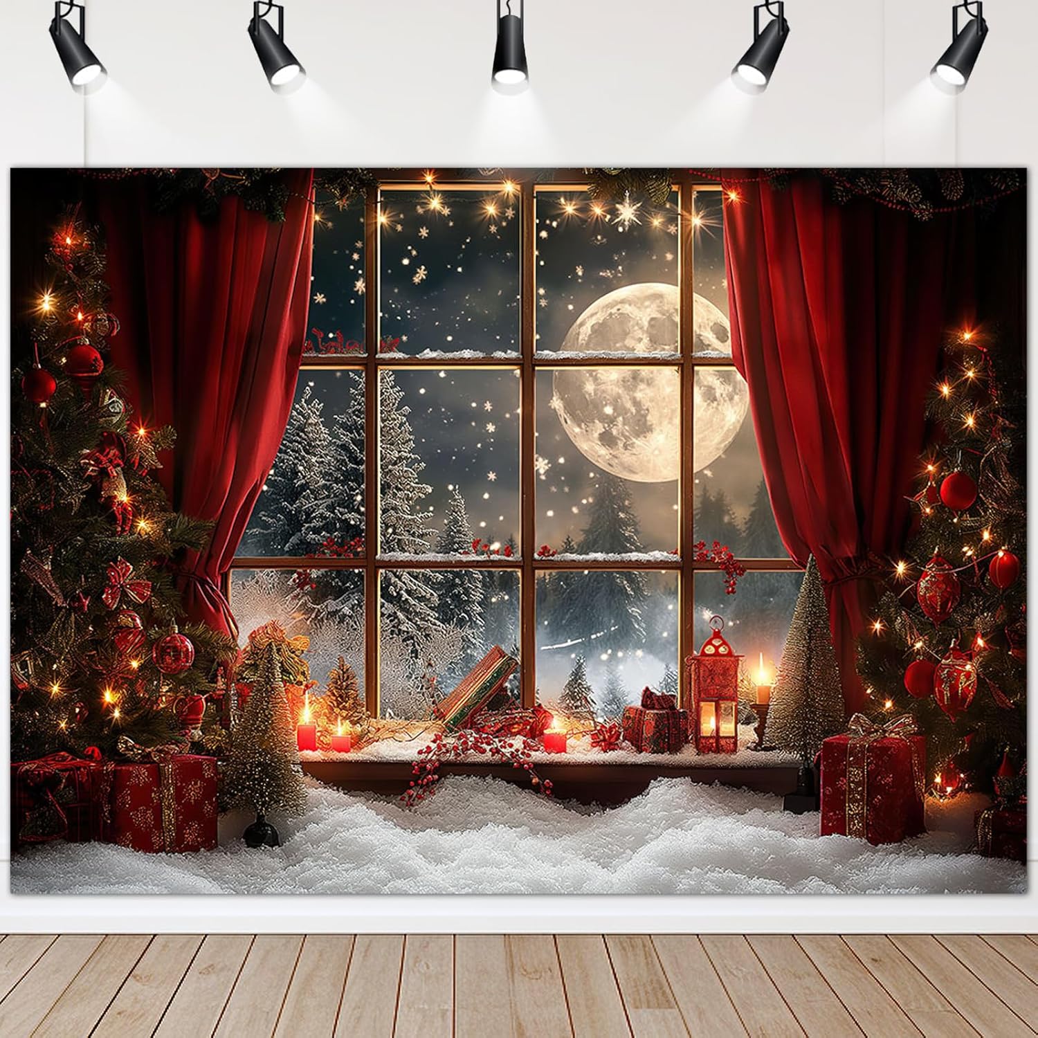 Amazon.com : Avezano 10x7 ft Christmas Photo Backdrop Window Full Moon ...