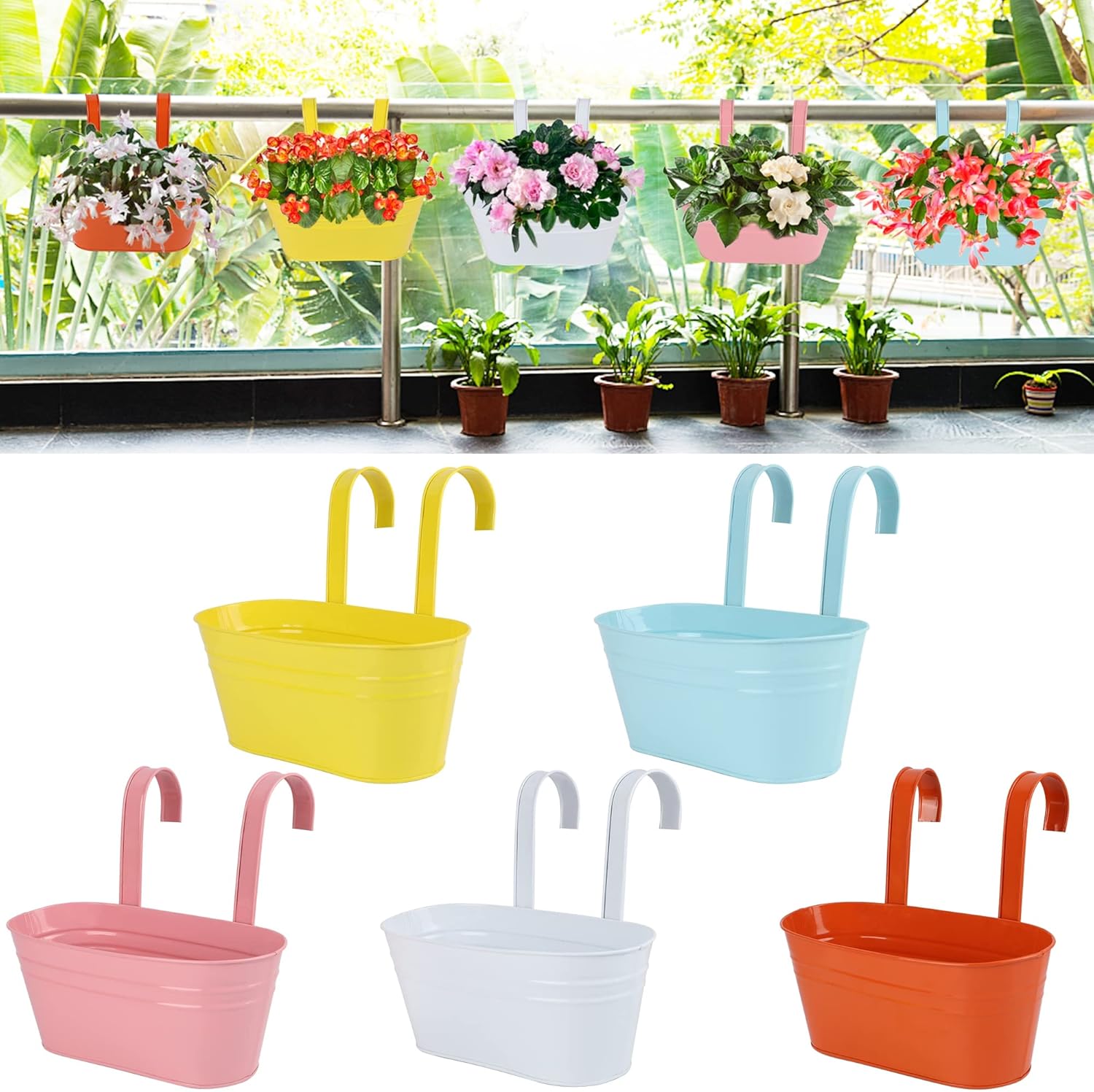 Glory Island 5 Pcs Hanging Flower Pot, Metal Iron Bucket Planter Box ...