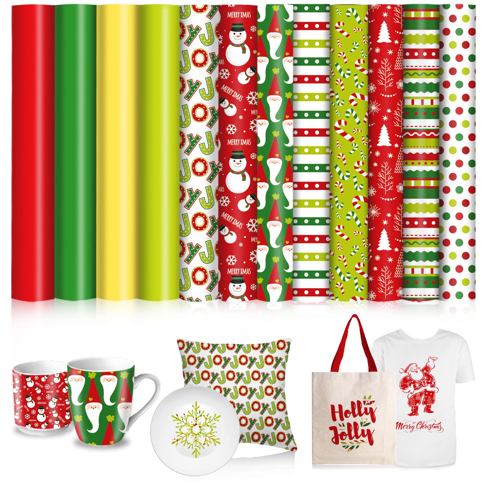 Amazon.com: Whaline 12 Sheet Christmas Heat Transfer Vinyl Red Green ...