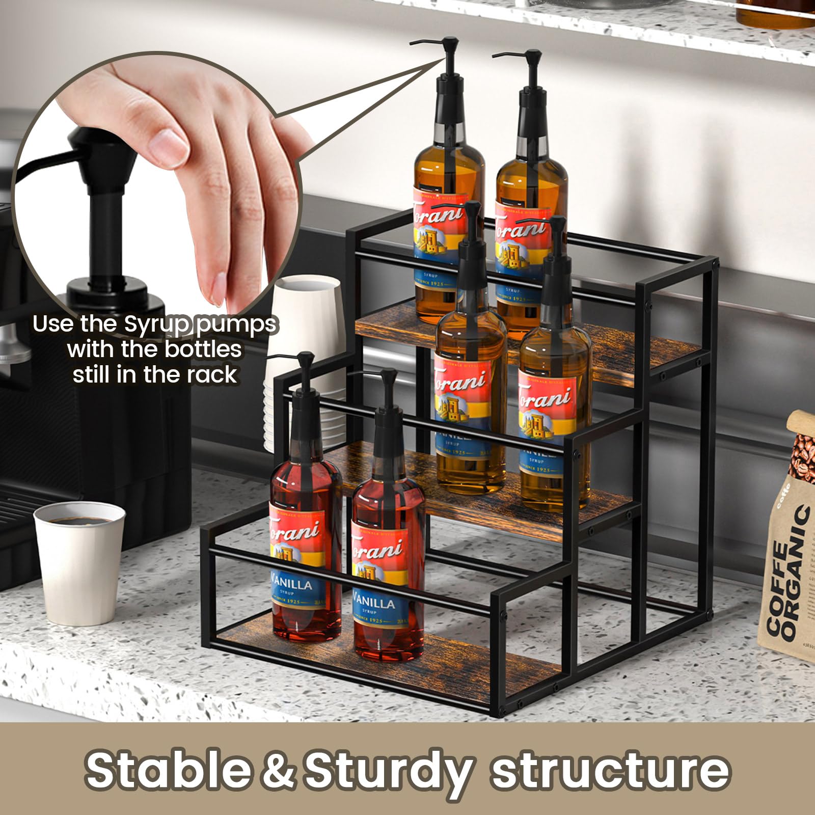 Homedawn Coffee Syrup Rack Organizer, Syrup Bottle Holder Stand for ...