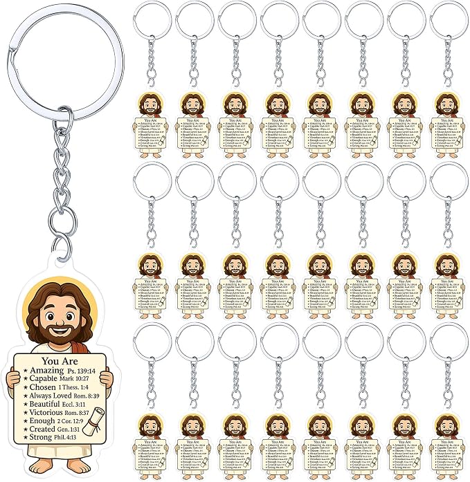 Amazon.com: Nosiny 50 Pcs Acrylic Jesus Keychain Bulk Inspirational ...