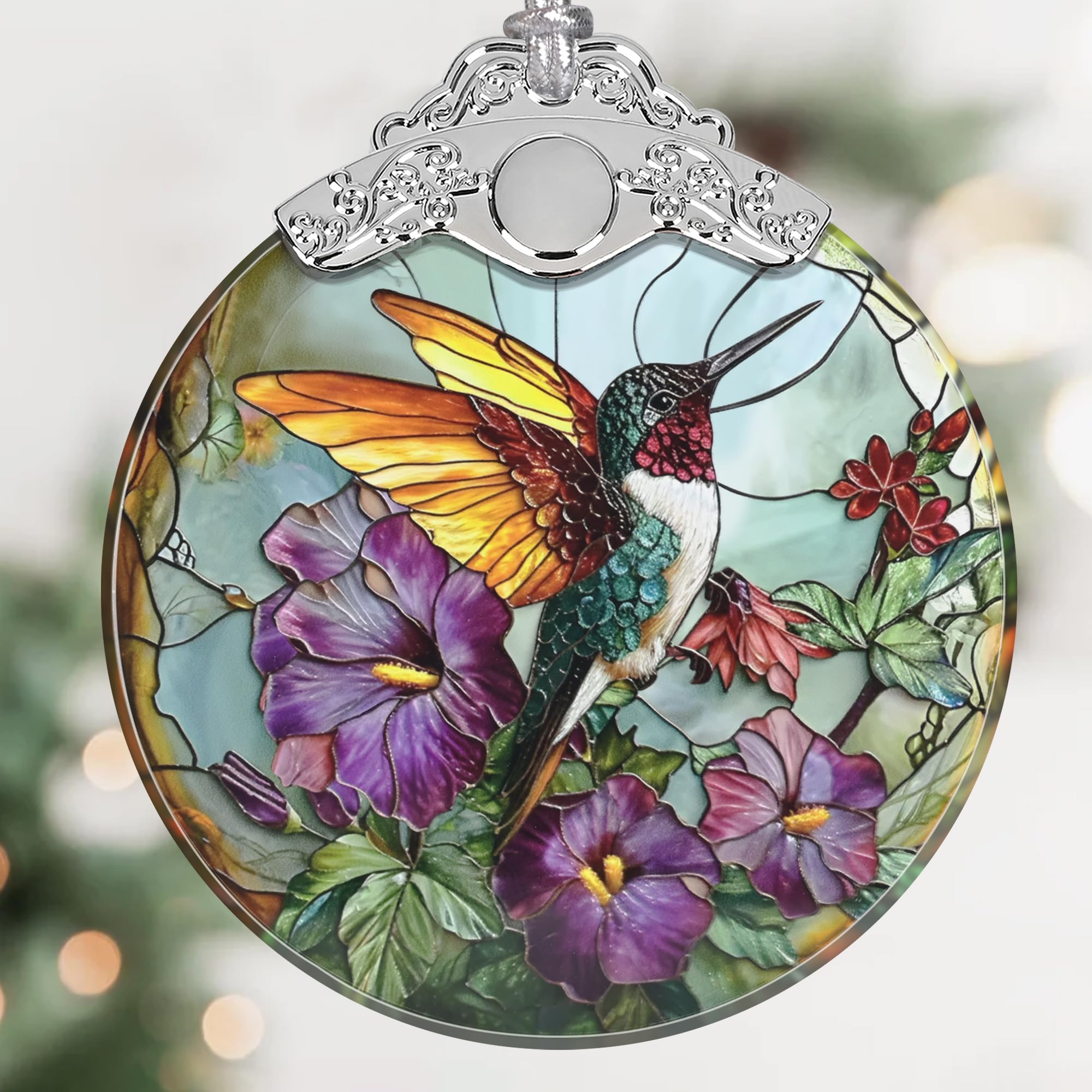 Amazon.com: Hummingbird Christmas Ornament, Stained Glass Hanging ...