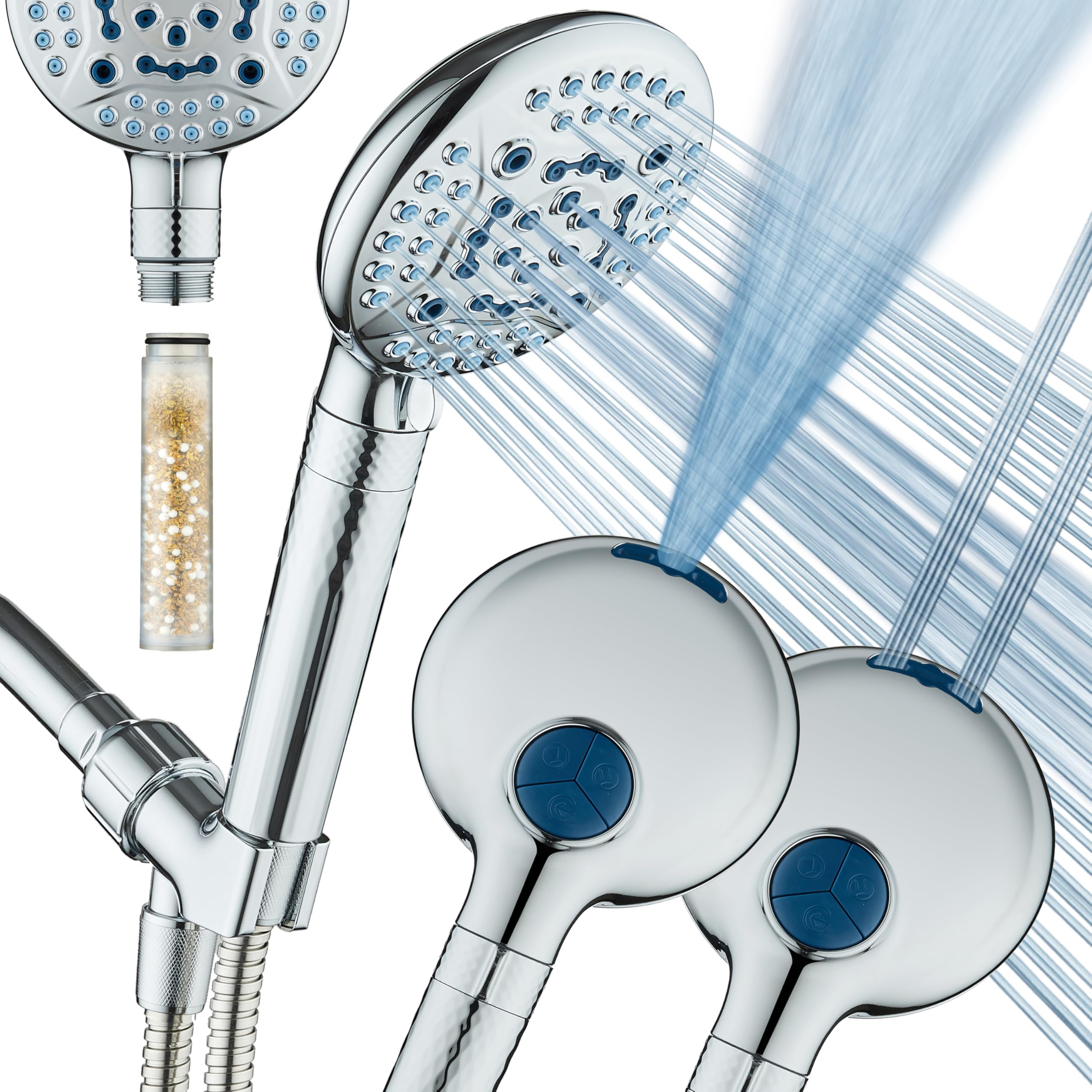 AquaCare High Pressure 6-way Dual Shower Head Combo with Built-in ...