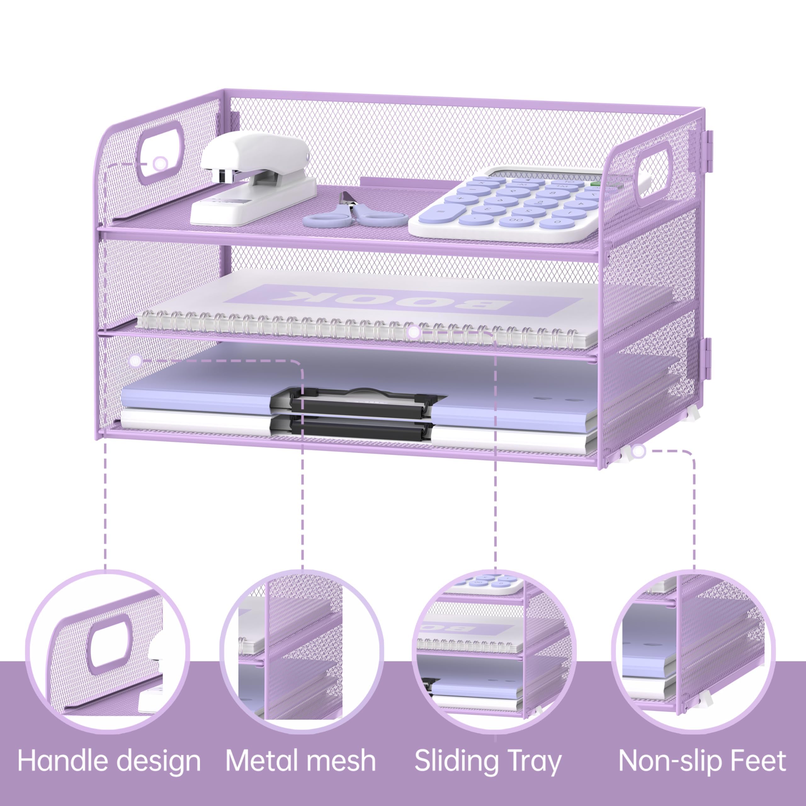 Restorgan 3 Tier Paper Organiser with Handle, Mesh Desk Organiser ...