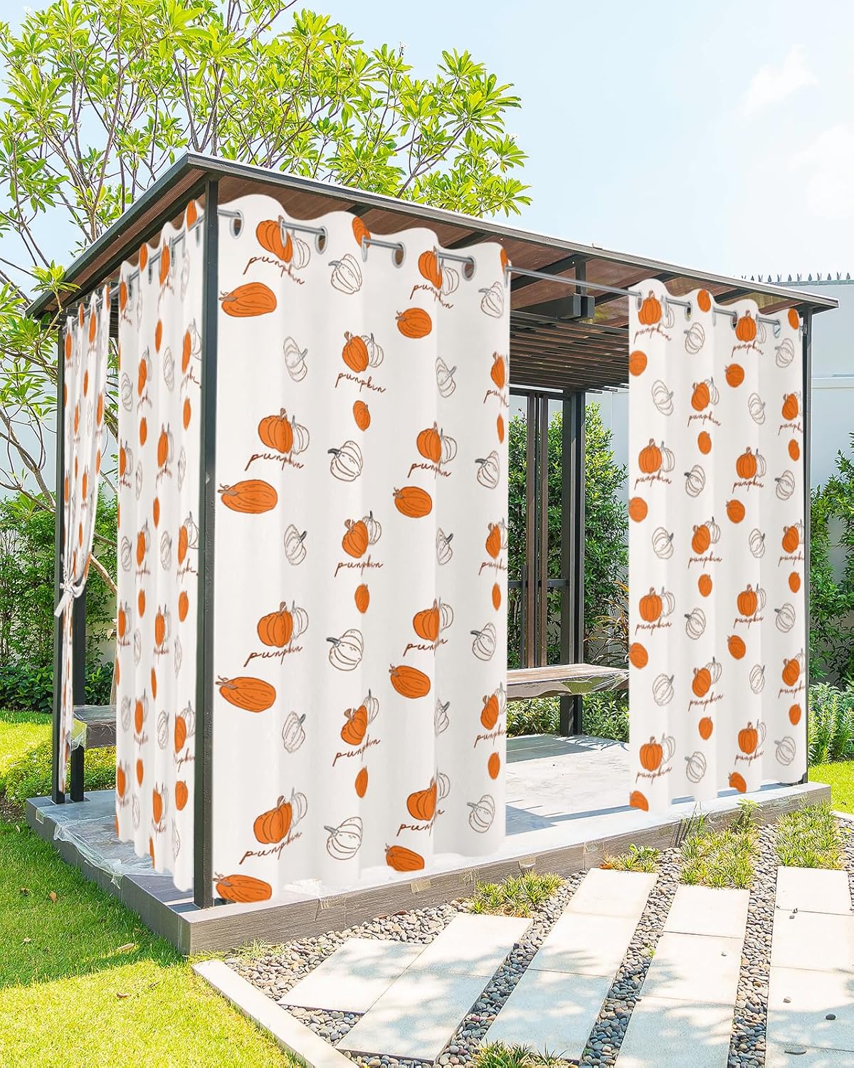 Amazon.com: Waterproof Outdoor Curtains for Patio, Fall Orange Pumpkin ...