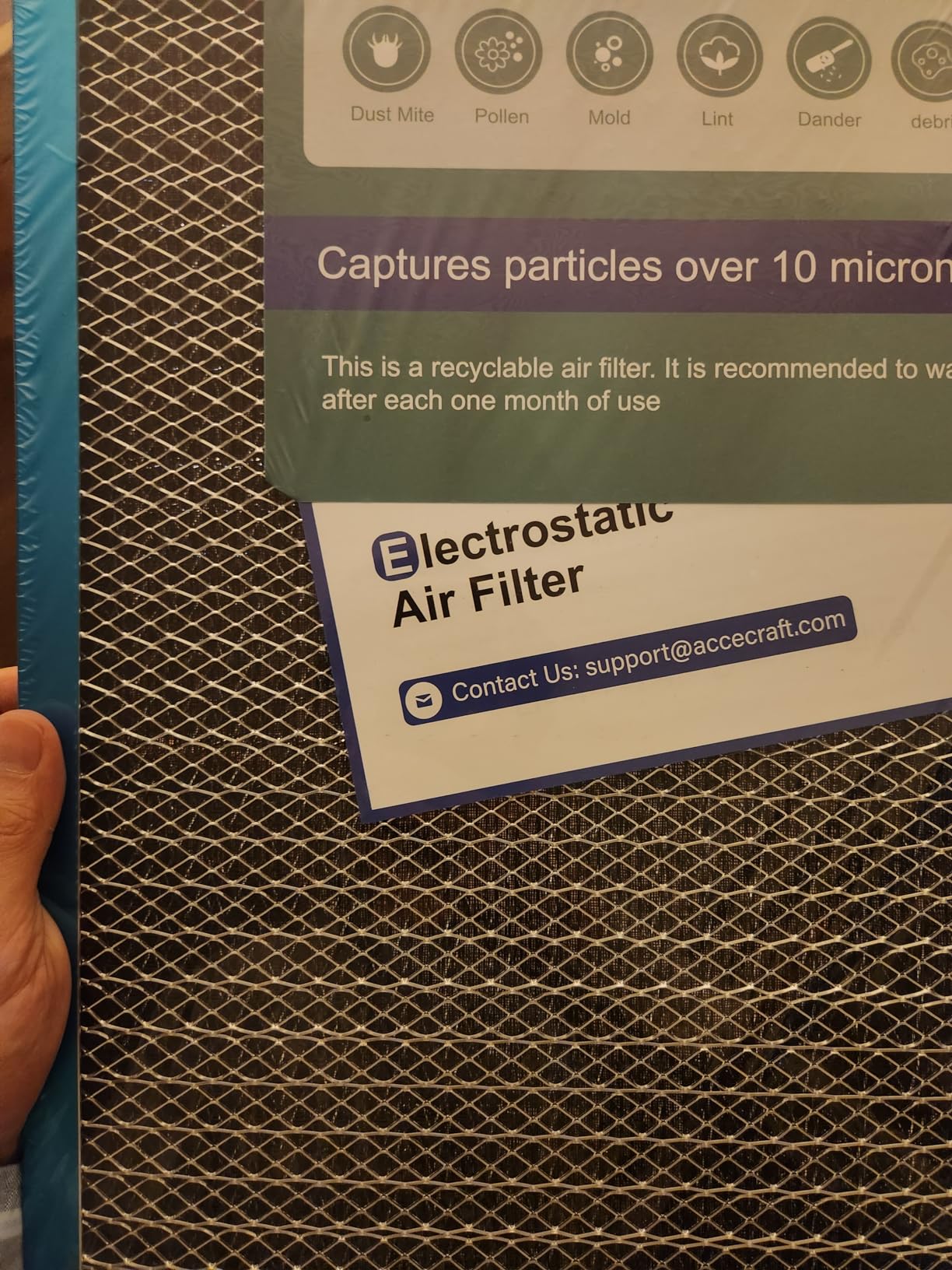 Accecraft 20x30x1 Electrostatic Air Filter, Washable & Reusable ...