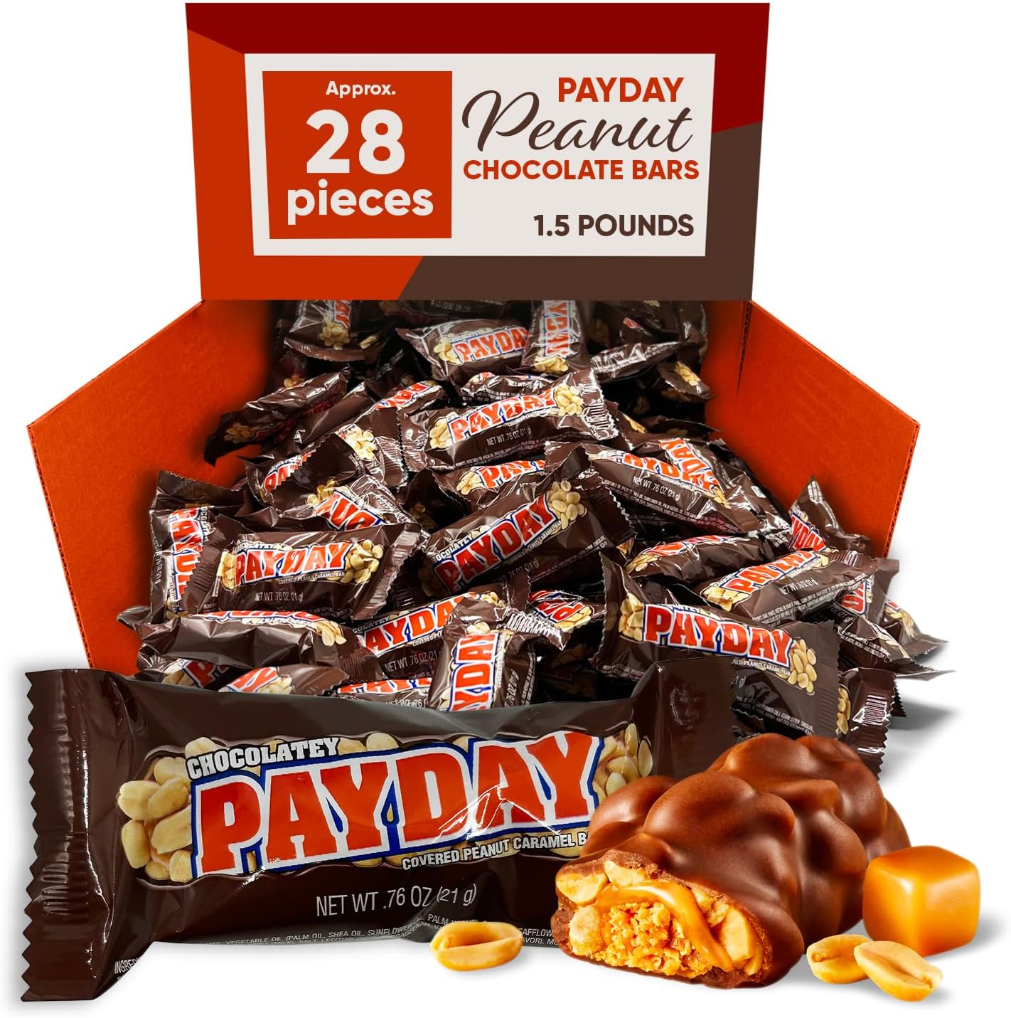 Amazon.com : PayDay Peanut Caramel and Chocolate Candy Bar - 1.5 Pound Approx 28 Bars ...