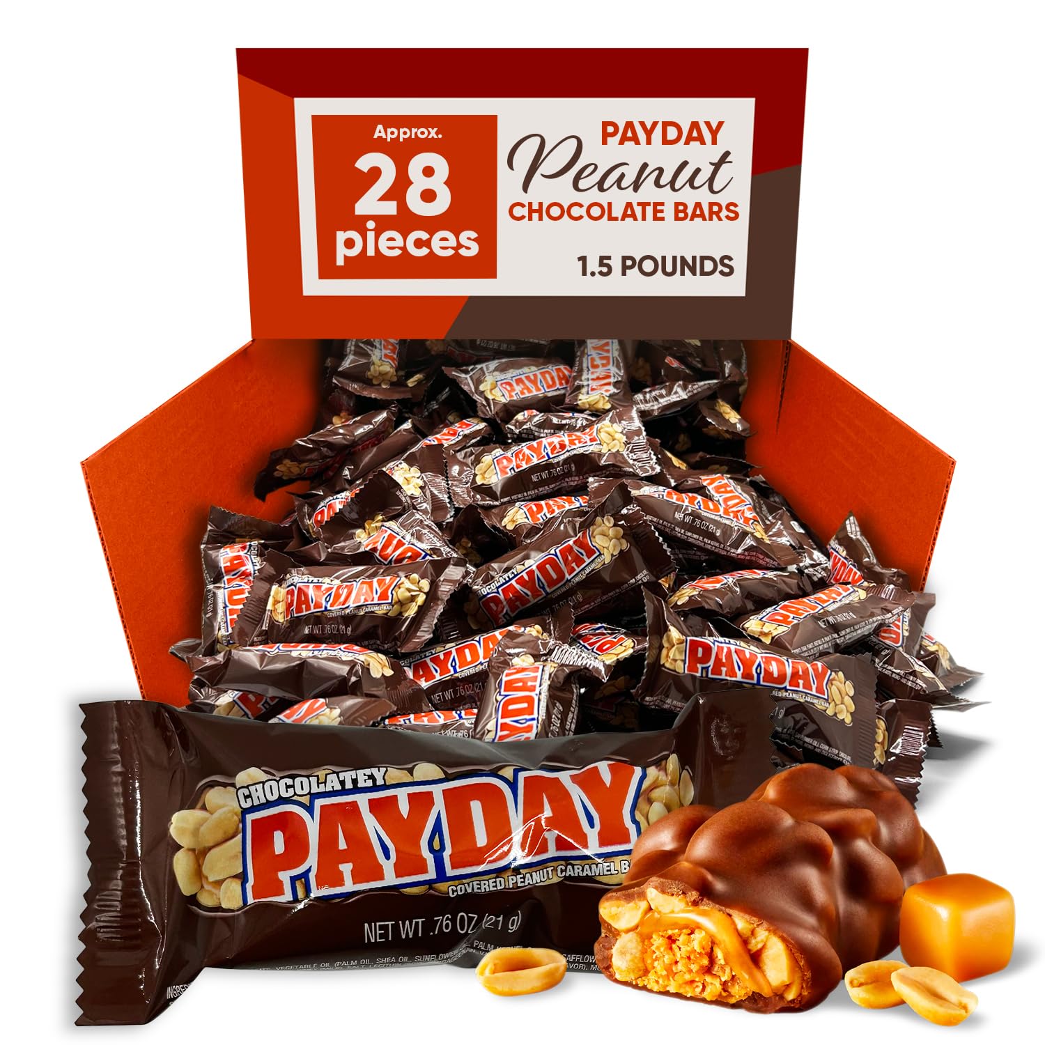 Amazon.com : PayDay Peanut Caramel and Chocolate Candy Bar - 1.5 Pound ...