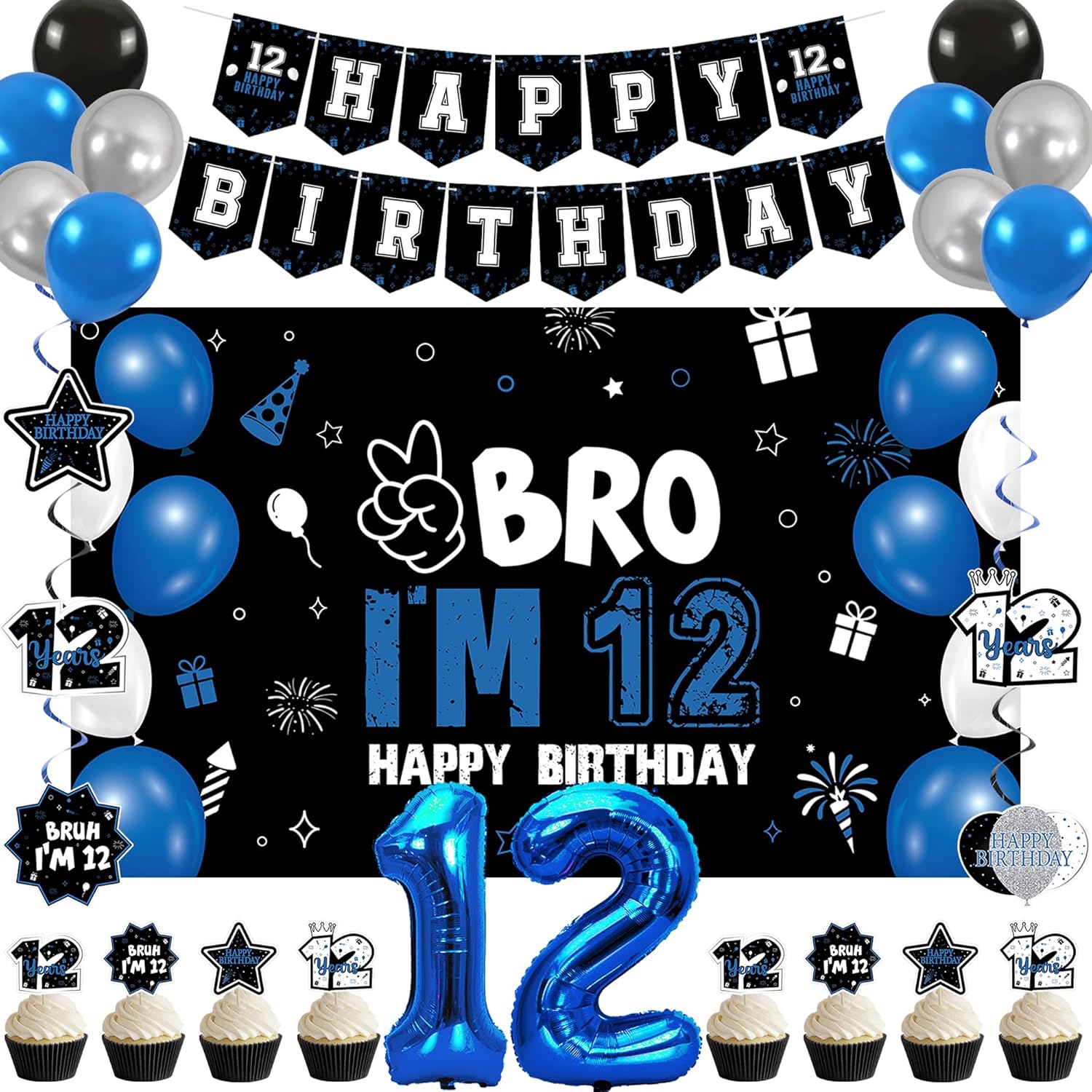 Amazon.com: Vlipoeasn 12th Birthday Decorations Set for Boys Girls ...