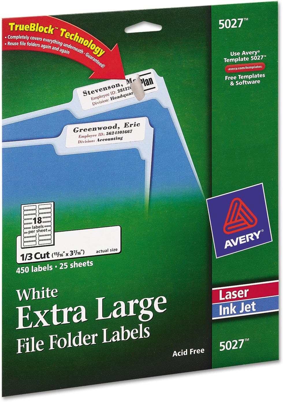 Amazon.com : Avery 5027 X-Large File Folder Labels, 1/3 Cut, 15/16 x 3 ...