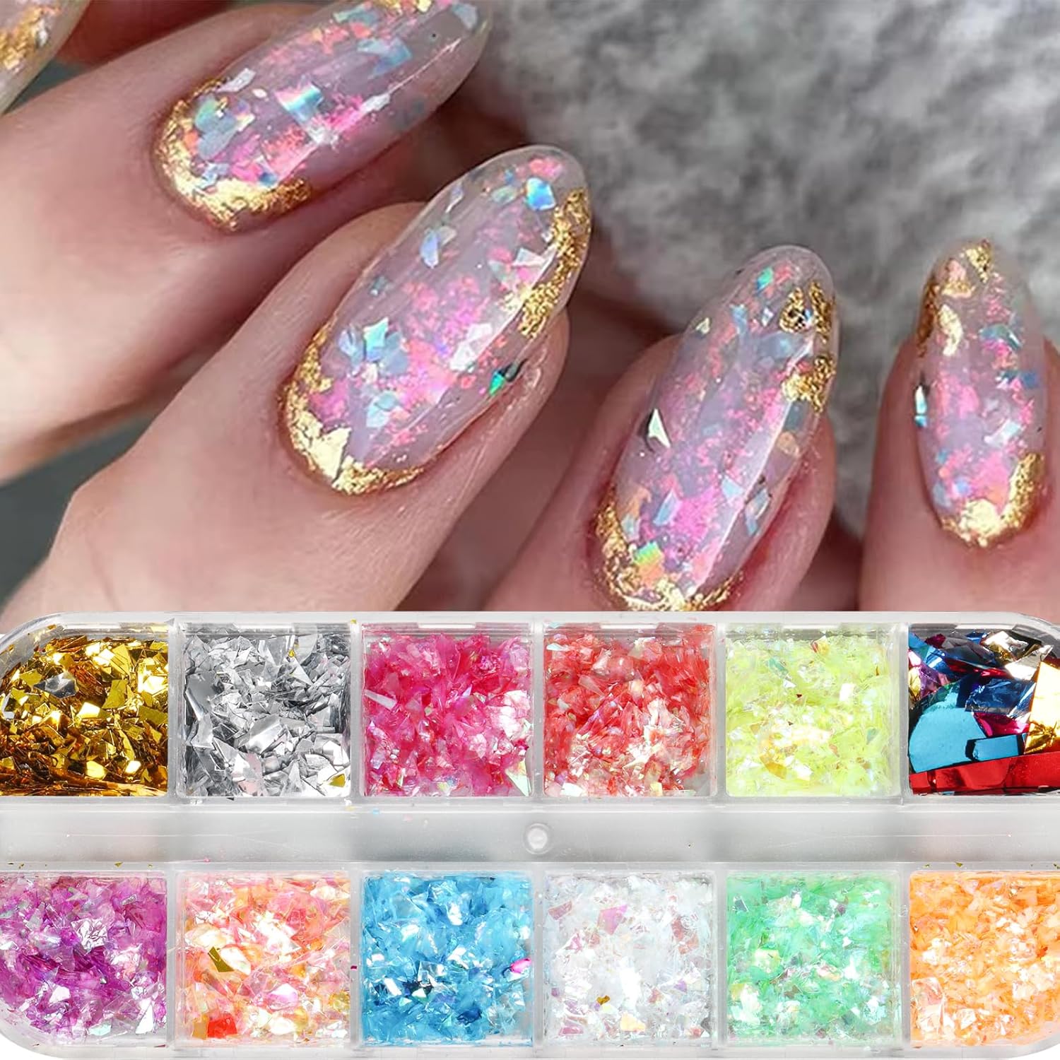 Amazon.com: 12 Colors Holographic Nail Art Glitter 3D Iridescent ...