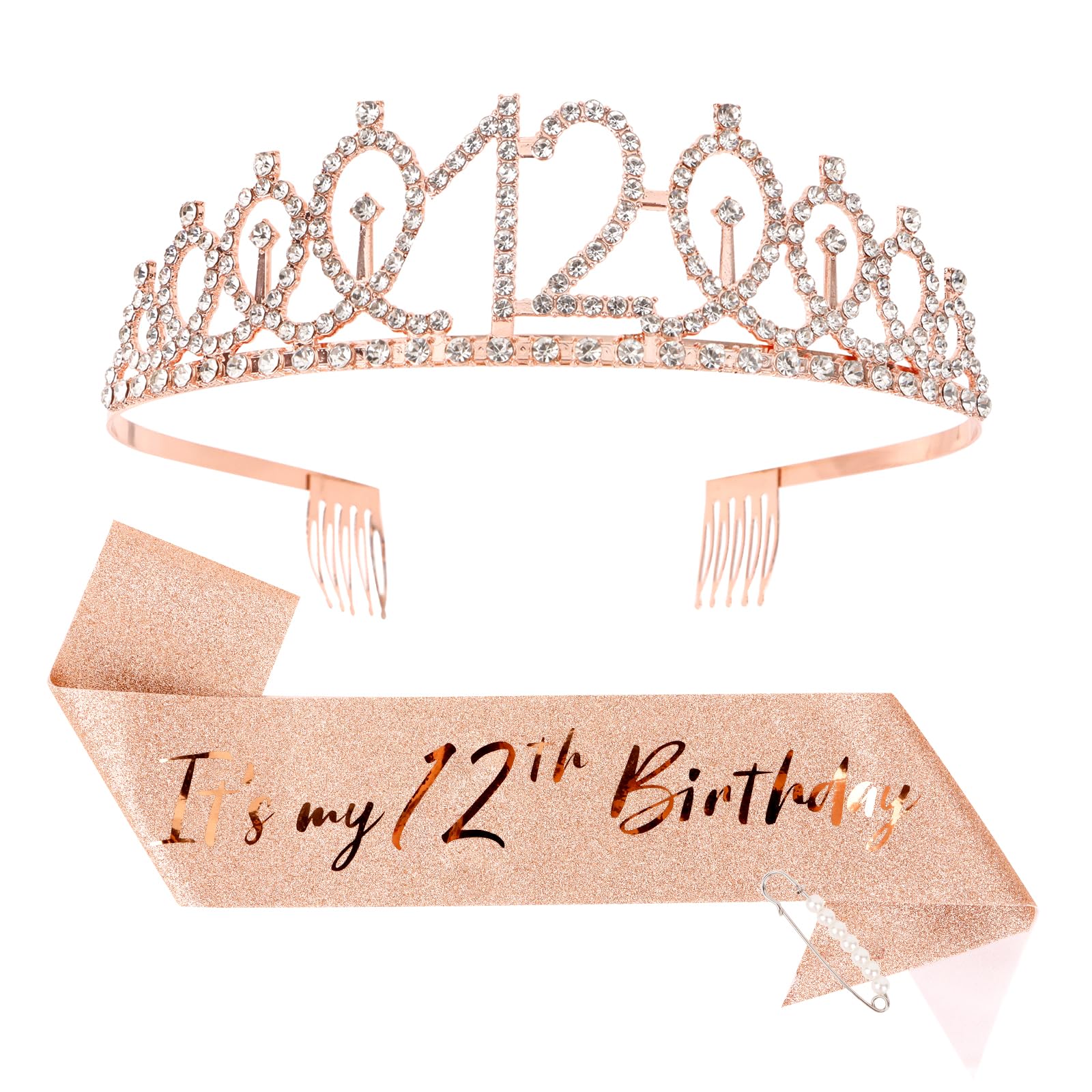 Amazon.com : CIEHER 12th Birthday Crown + 12th Birthday Sash + Pearl ...