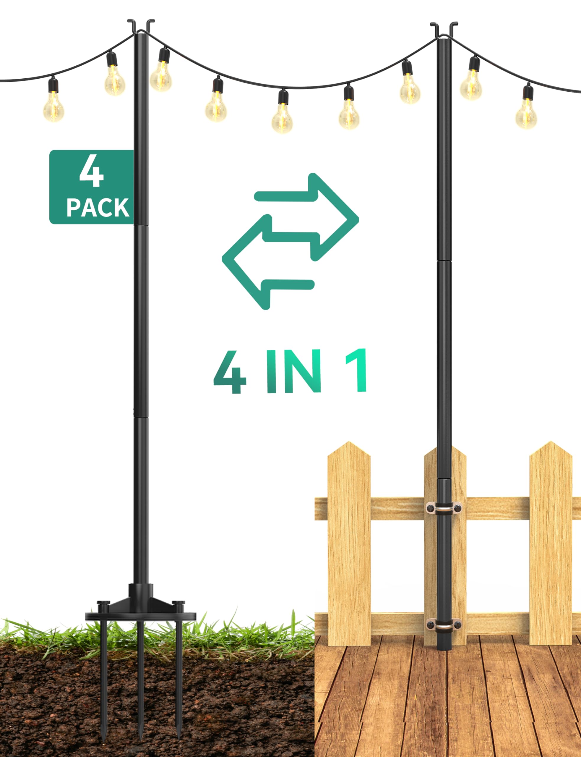 String Light Pole 3 Pack, Outdoor String Light Pole Stand