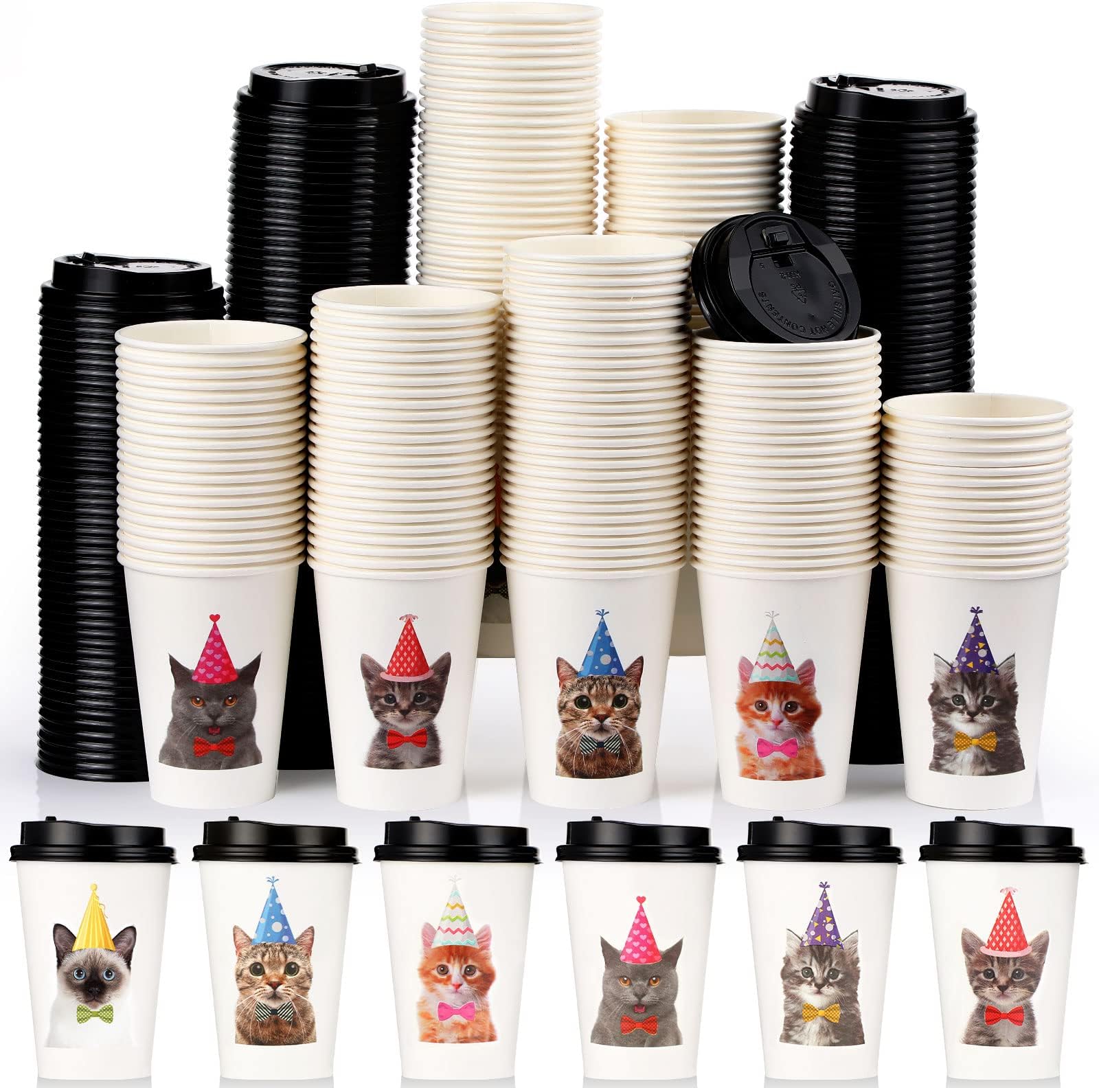 Amazon.com: 180 Sets Disposable Coffee Cups with Lids 12 oz Cute Cat ...