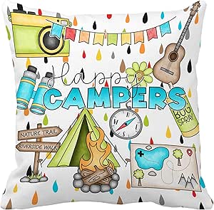 Amazon.com: Leaveland Happy Camper Themed Symbol 18x18 Inch Throw ...