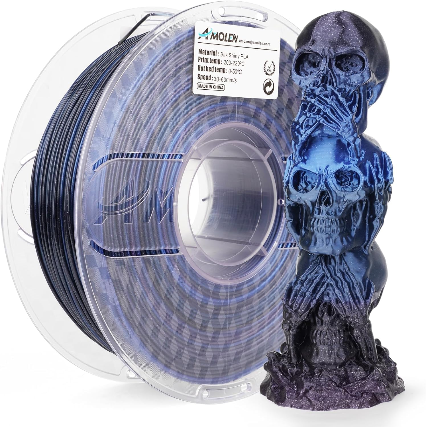 Amazon.com: AMOLEN PLA 3D Printer Filament, Silk Shiny Black Blue PLA ...