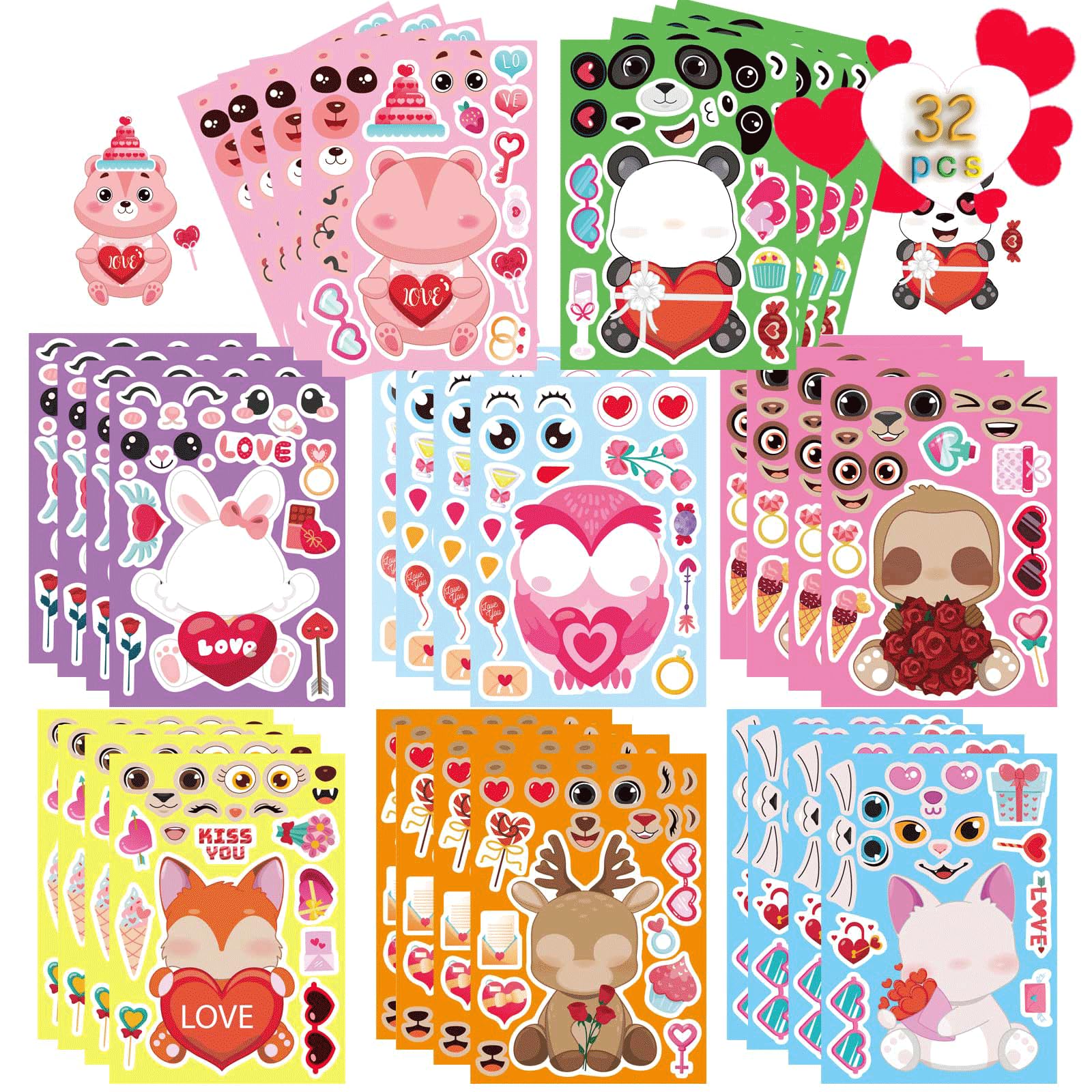 Amazon.com: 32 Sheets Valentine Stickers for Kids, Valentine' s Day ...