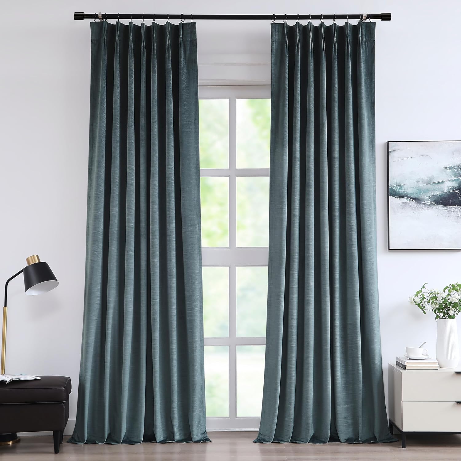 Amazon.com: Vision Home Storm Blue Velvet Pinch Pleated Blackout ...