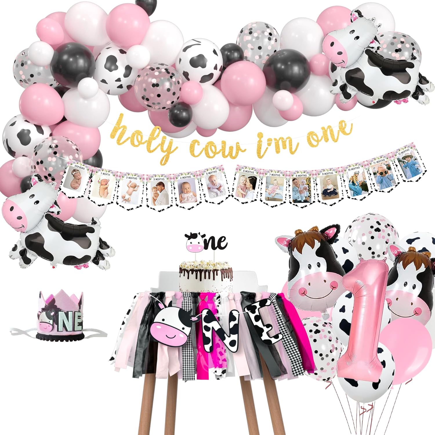 Amazon.com: APOWBLS Holy Cow I'm One Birthday Decorations Girl - Cow ...