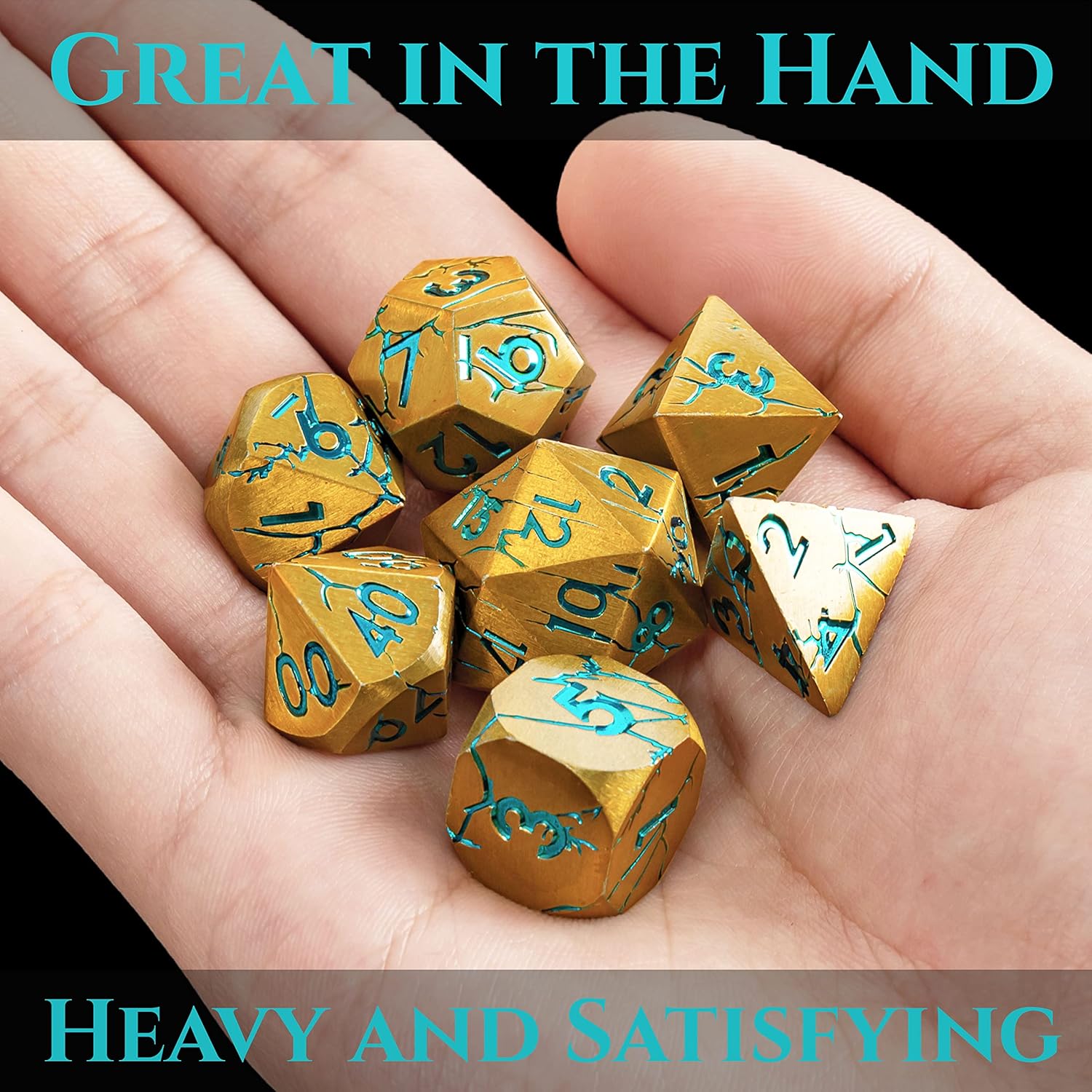 Buy DND Metal Dice - Pharaoh Ruins Gold Metal Dice with Blue Cracks ...