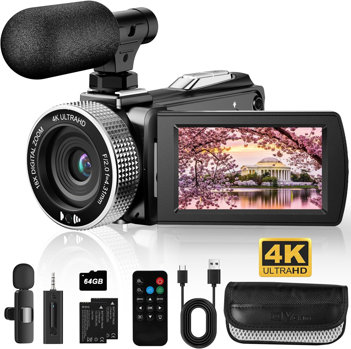 Amazon.com : 4K 60FPS Video Camera with HD Micphone, Camcorder with IR ...