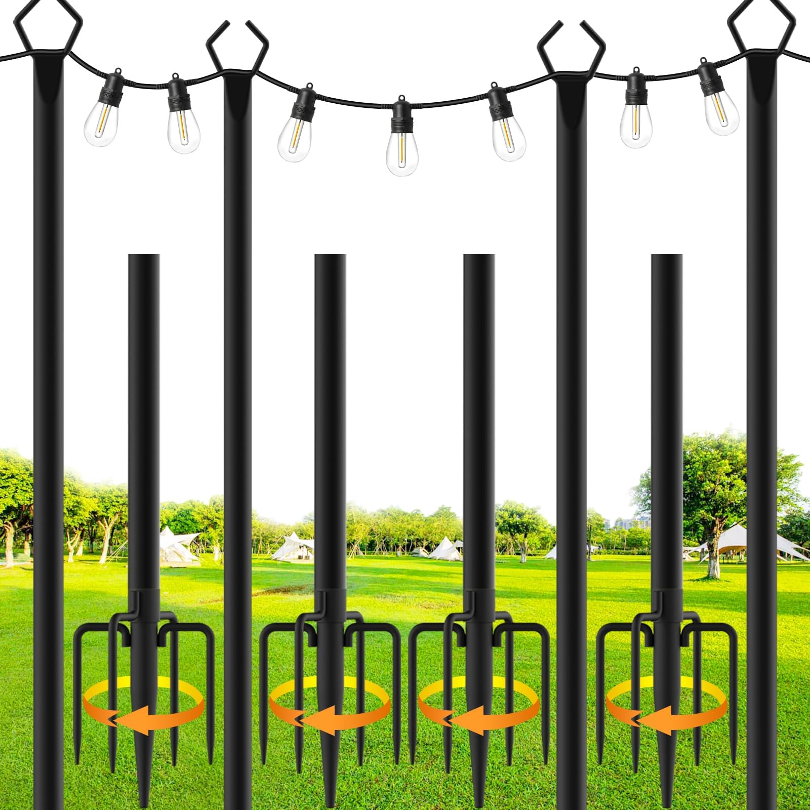 Amazon.com: 10Ft Metal String Light Poles with Fork for Outdoor Post ...