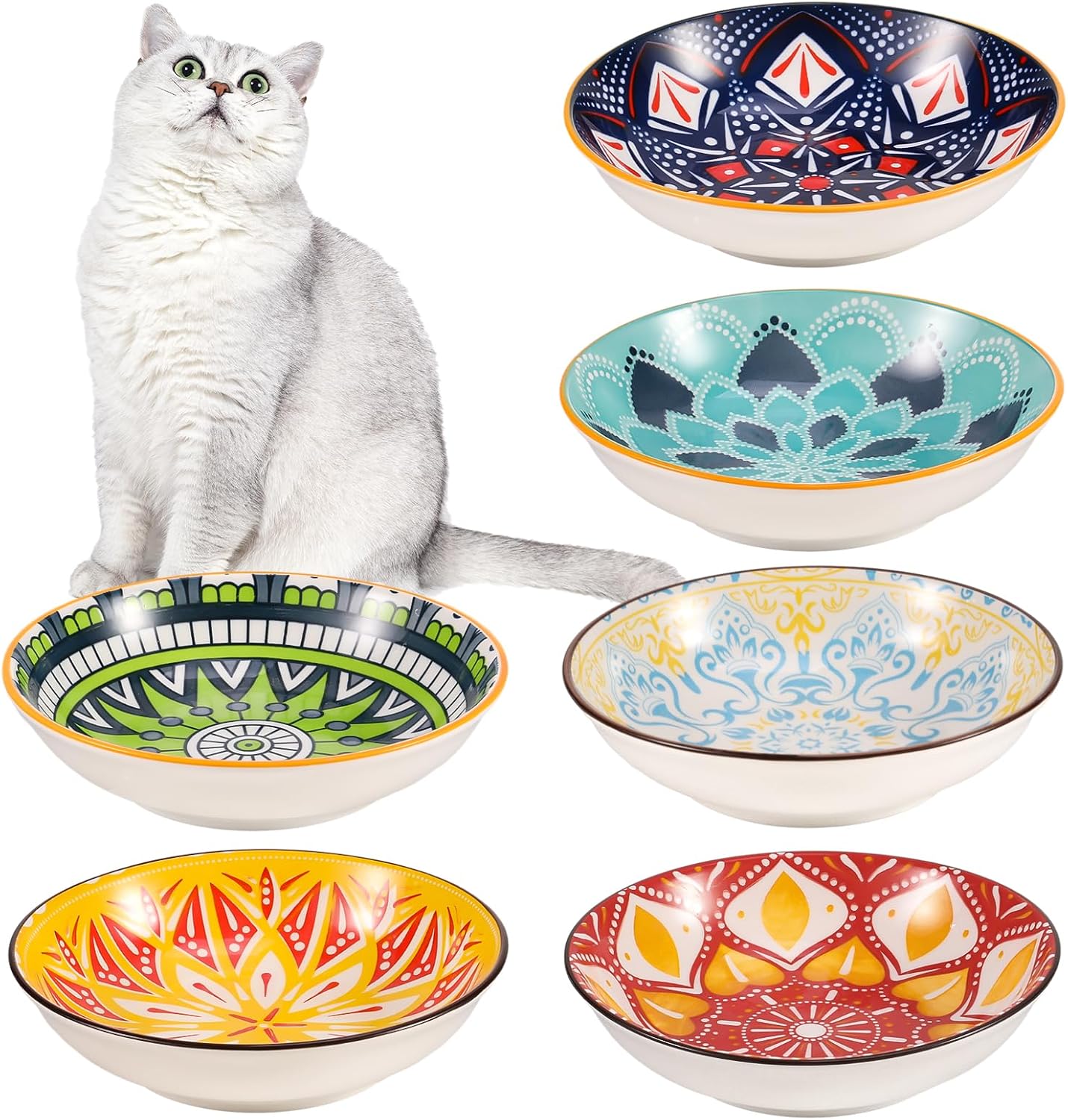 Radsocken 6 PCS Cat Bowls Ceramic, 5.5 Inches Cat Dishes and Bowl Wide ...