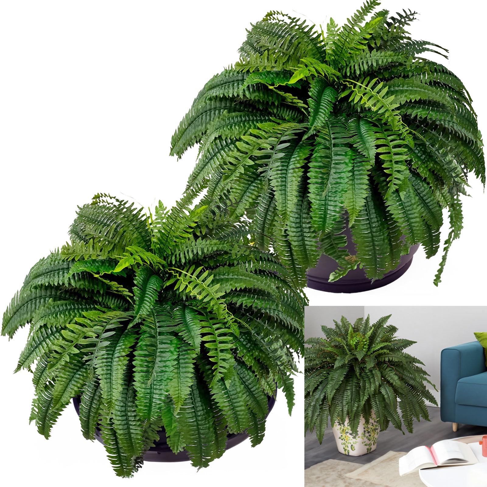 Faux Fern, 2pcs Artificial Ferns 88Branches Hanging Artificial Boston ...