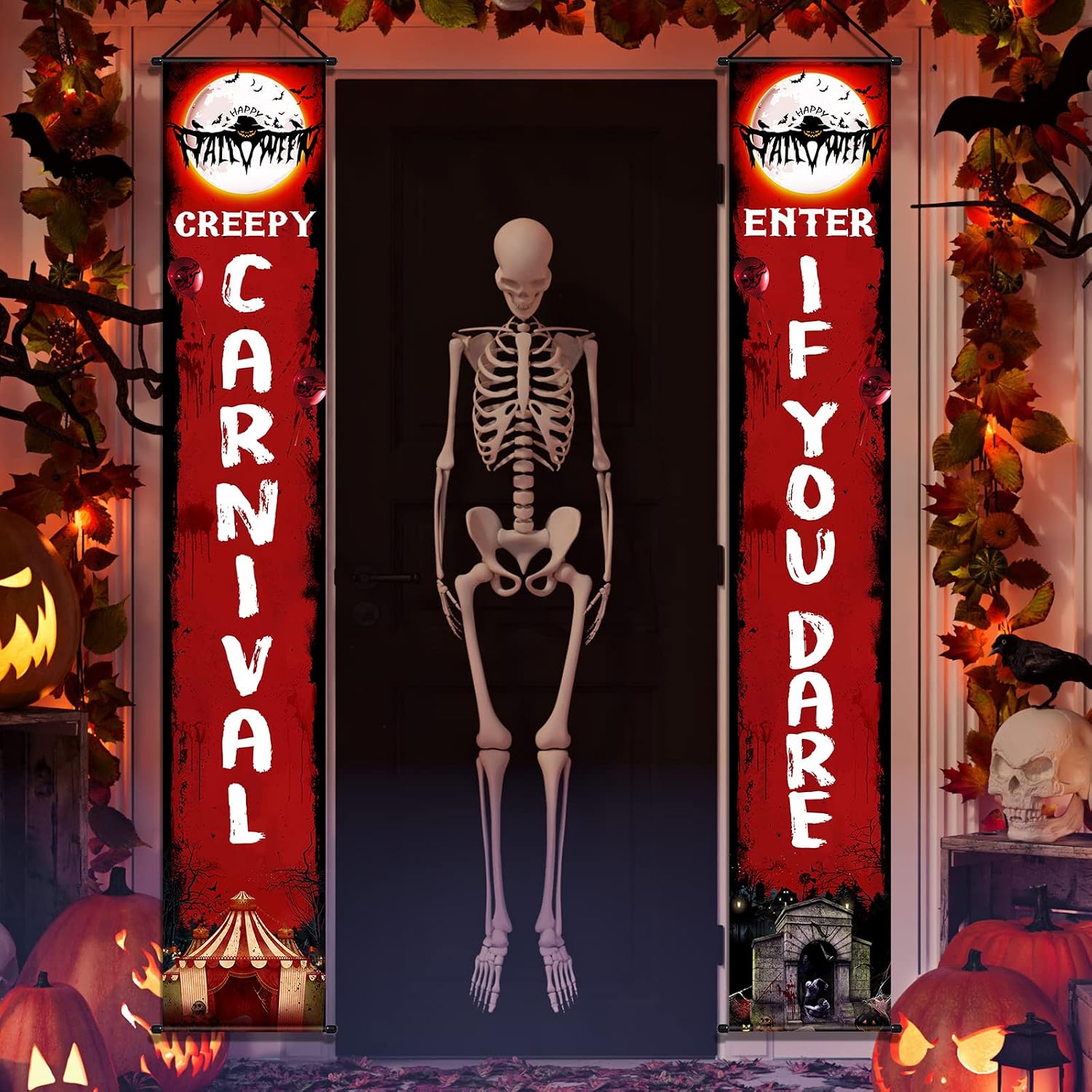 Amazon.com: 2 Pieces Evil Circus Banner Halloween Carnival Party ...