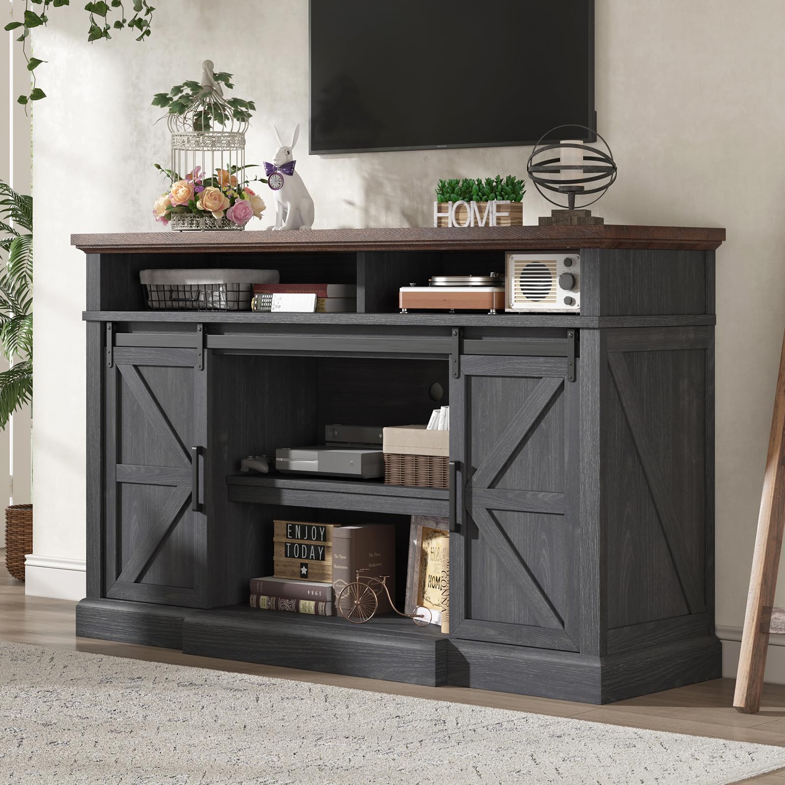 Amazon.com: AMERLIFE 66" W Farmhouse TV Stand, Wood 40" H Tall ...