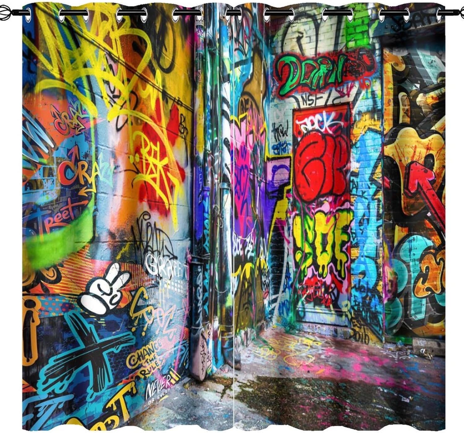 Amazon.com: INSFBRB Abstract Modern Art Graffiti Blackout Curtains ...