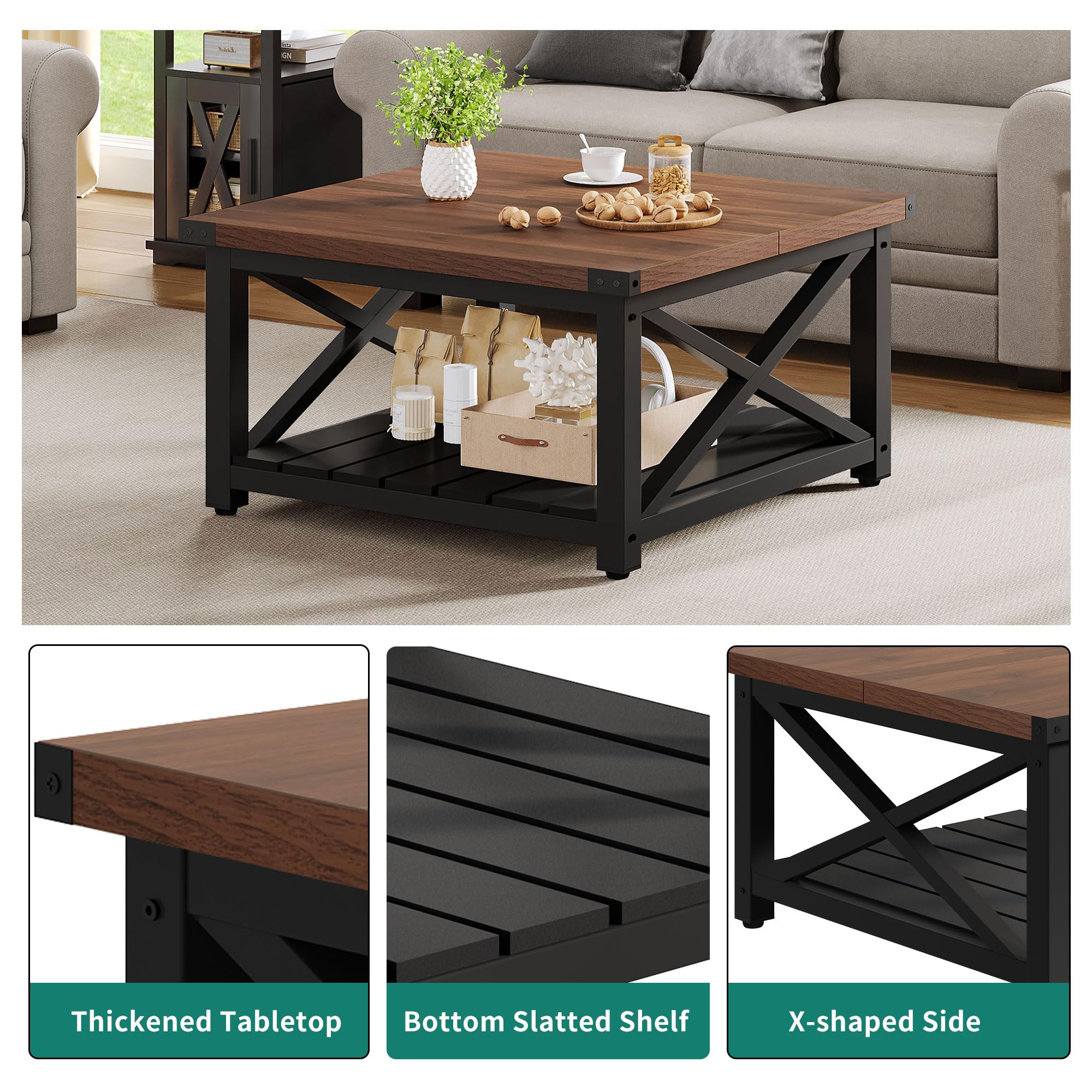 Snapklik.com : YITAHOME Farmhouse Coffee Table,Square Coffee Table For ...