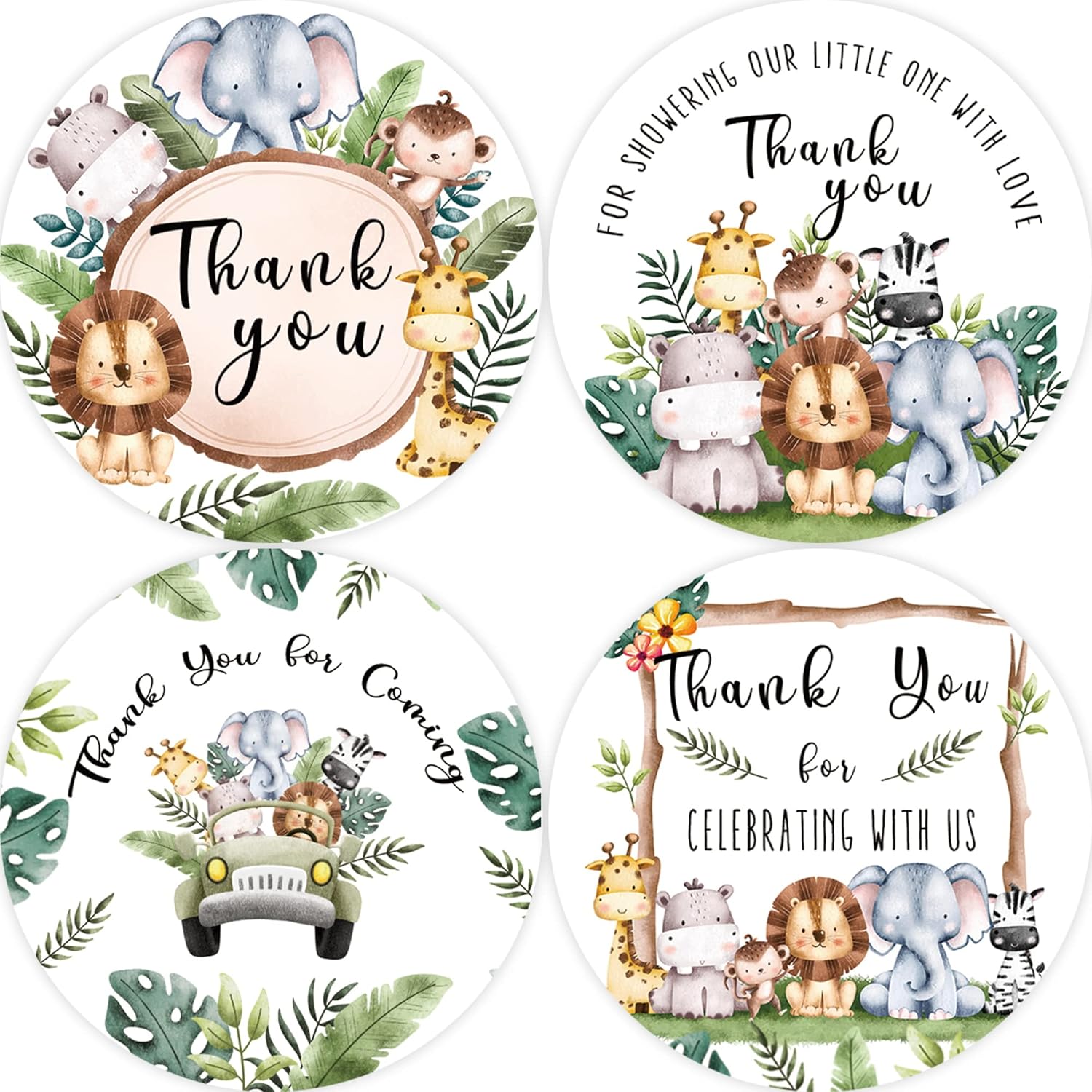 80 Wild Safari Thank You Stickers, Jungle Safari Baby Shower Favor ...