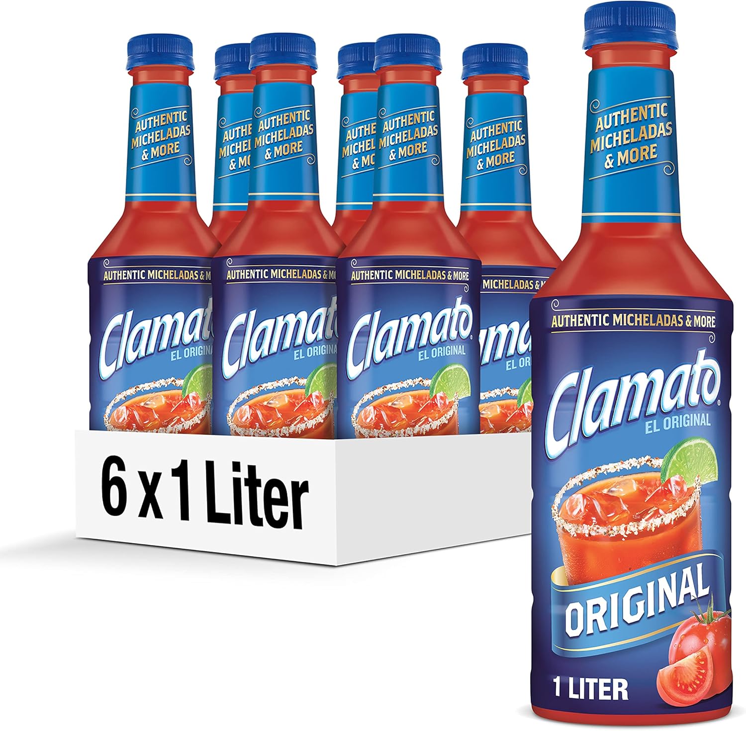 Clamato Original Tomato Cocktail, 1 L bottle (Pack of 6), Flavored With ...