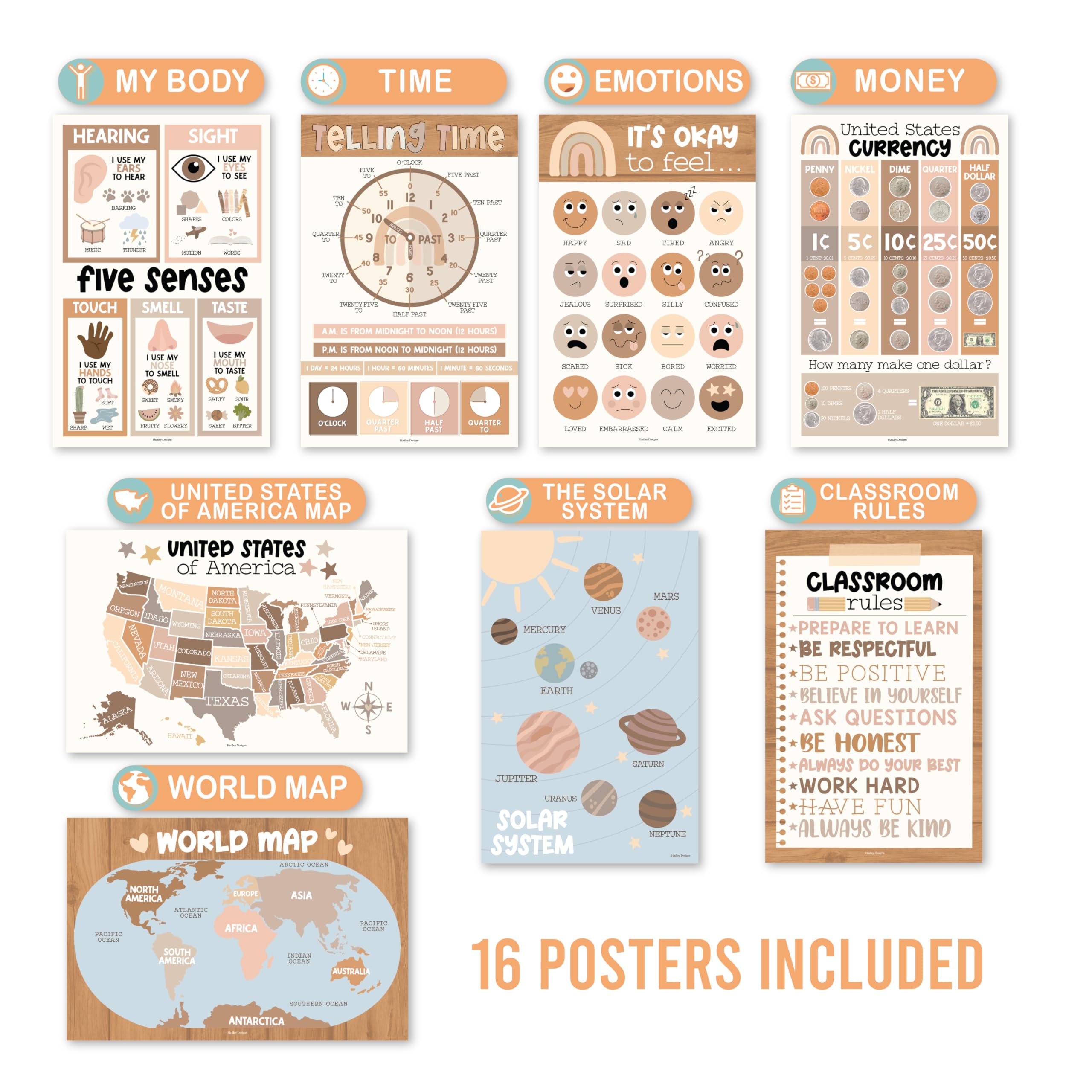 Snapklik.com : 16 Boho Preschool Classroom Posters - Educational ...