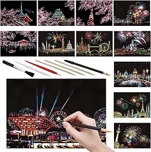 Amazon.com: 12 Pcs Scratch Art Paper Rainbow Scratch Paper with ...