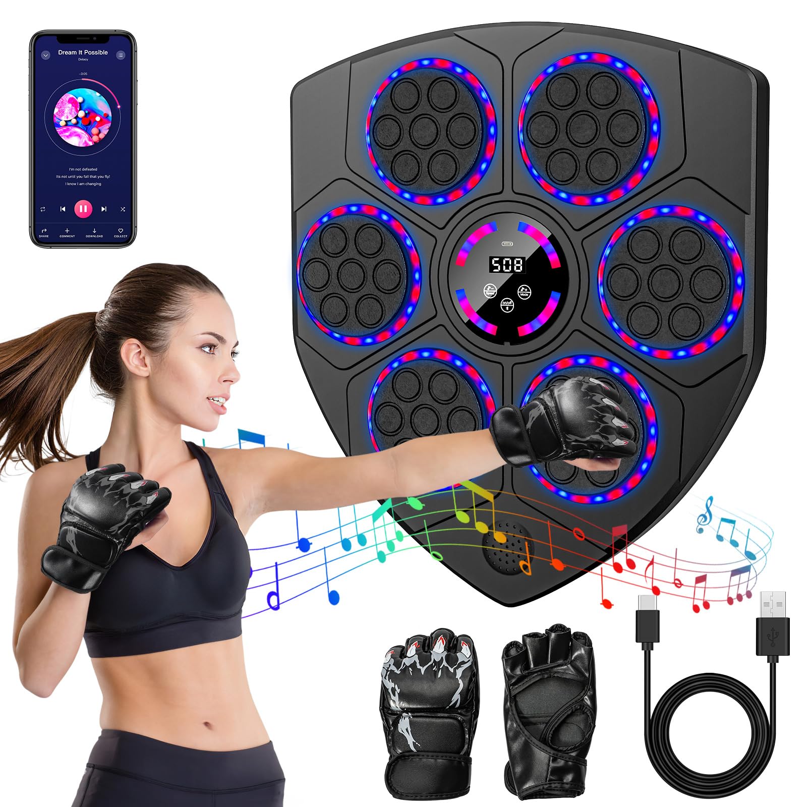 Music Boxing Machine, Machine de Boxe Musicale avec Gants de Boxe, 9 ...