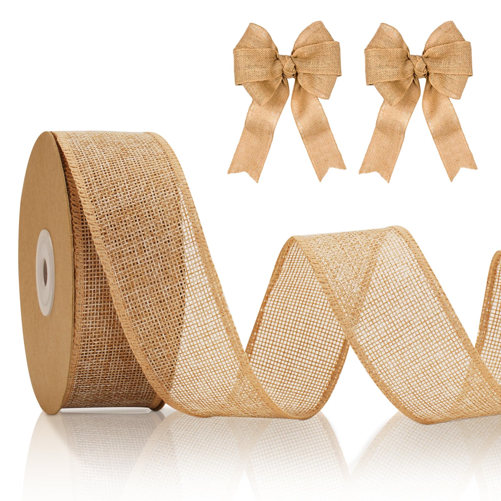 KINGLAKE 4cm Wired Burlap Ribbon, 10m Brown Wired Ribbon for Wreath ...