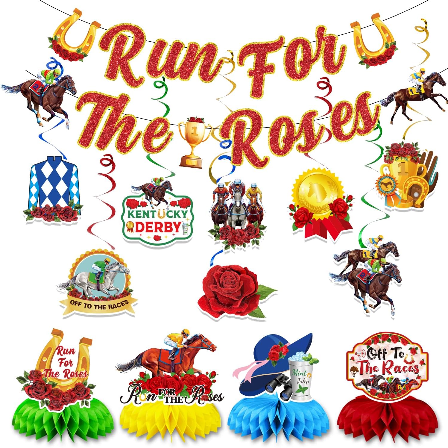 Amazon.com: 13 Pcs Kentucky Derby Decorations Derby Banner Horse Racing ...