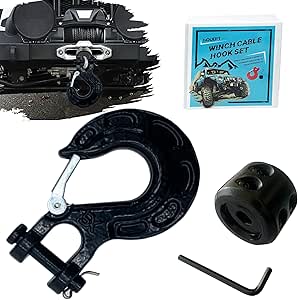 Houert Heavy Duty Winch Hook, Forged Steel 3/8" Grade 70 Safety Latch ...