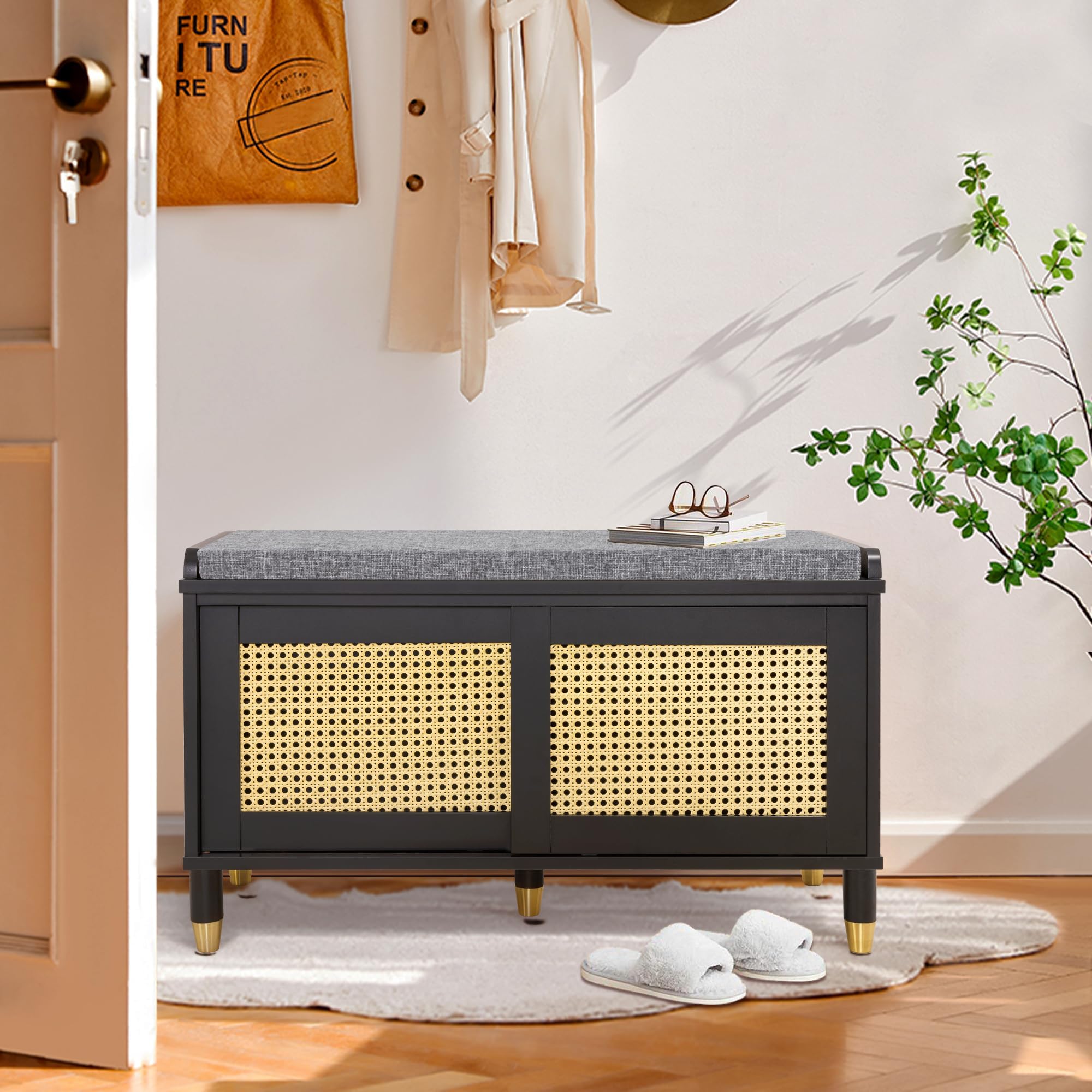 Amazon.com: HOMCOM Small Shoe Bench with Storage, Boho Entryway Bench ...