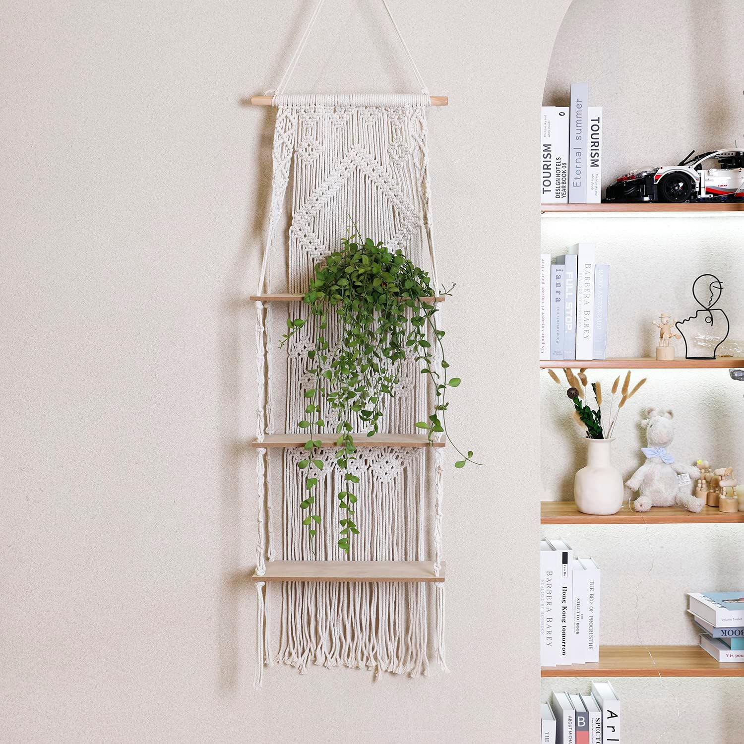 Amazon.com: Macrame Wall Hanging Shelf, Tier 3 Macrame Shelf Wall ...