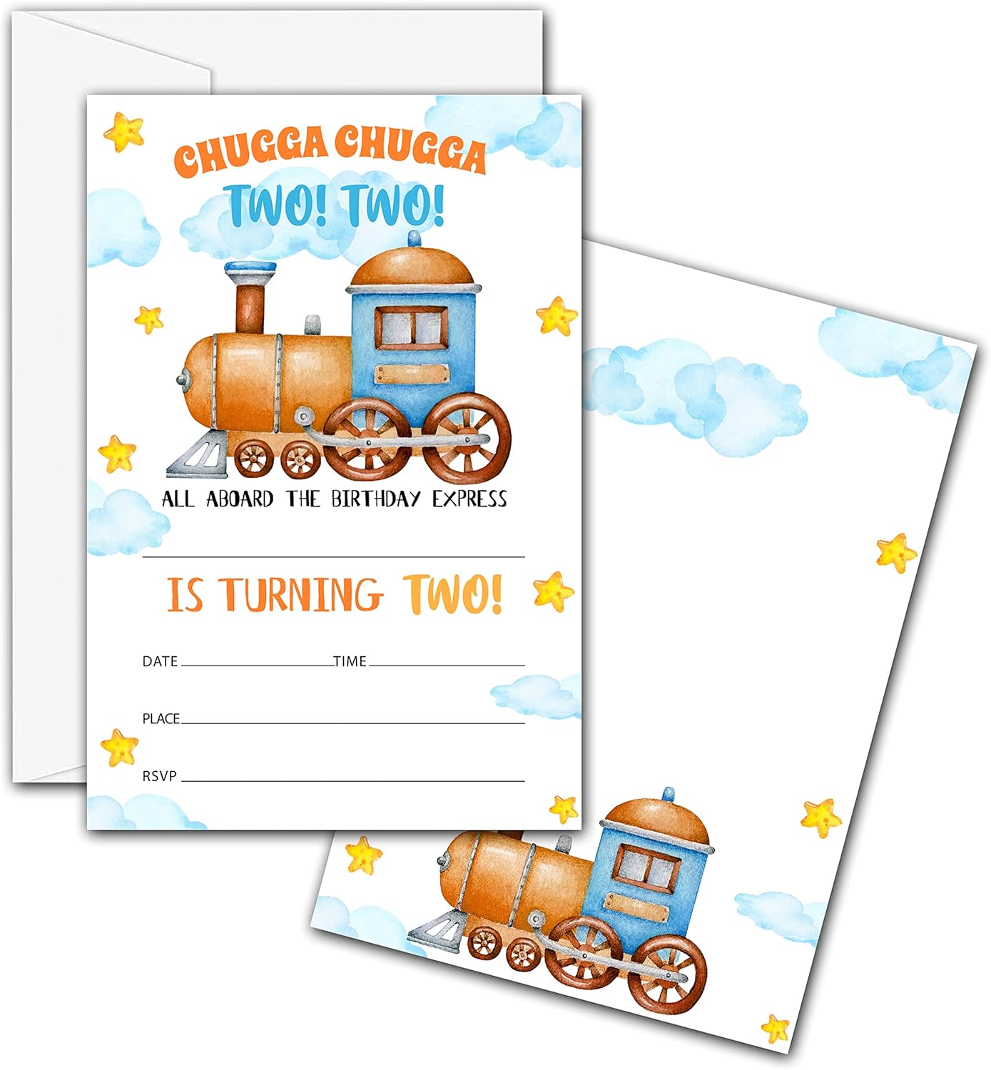 Amazon.com : ONDTOM 20-Count Steam Train 2nd Birthday Party Invitation ...