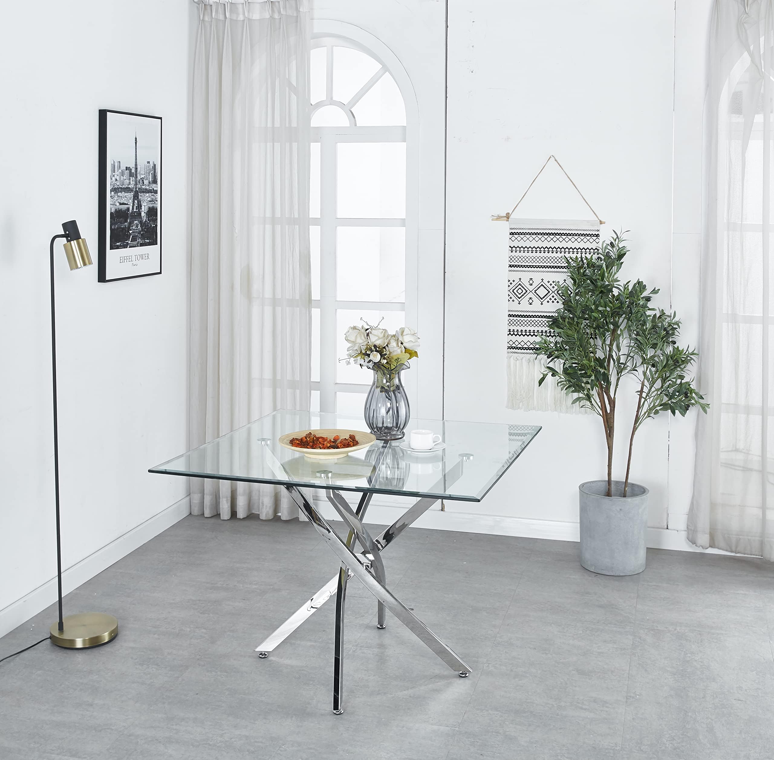 Amazon.com - Pvillez 51" Glass Dining Table for 4,Modern Glass Kitchen ...